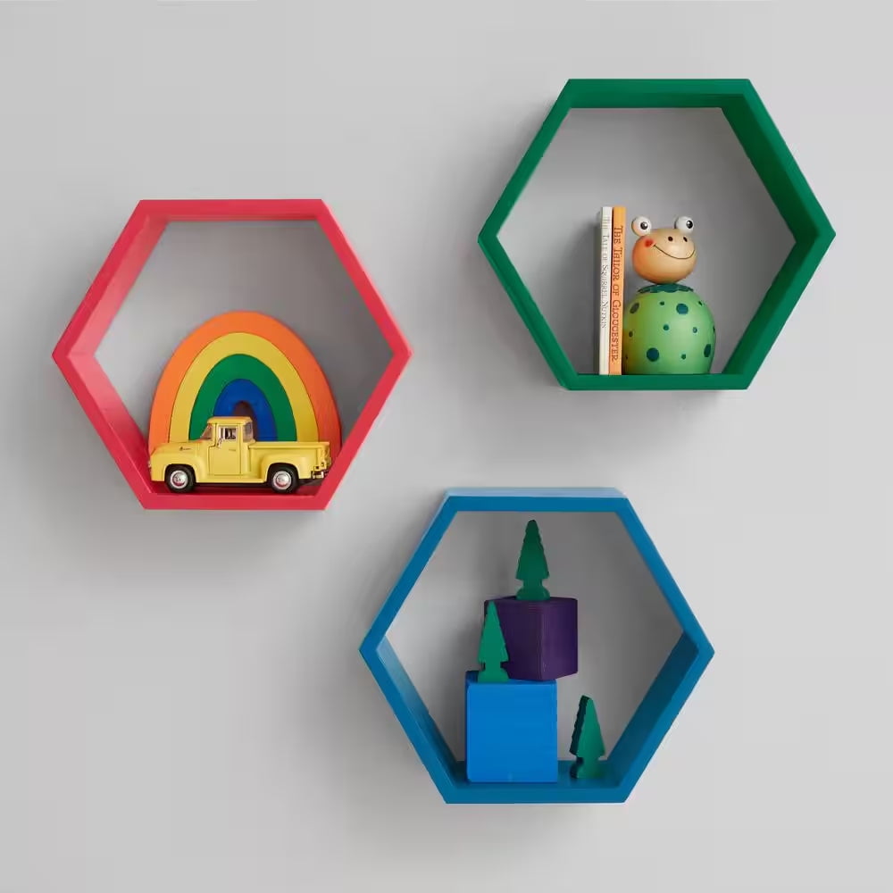 Hexagon Primary Colored Floating Wall Shelves (Set of 3) - Walmart.com
