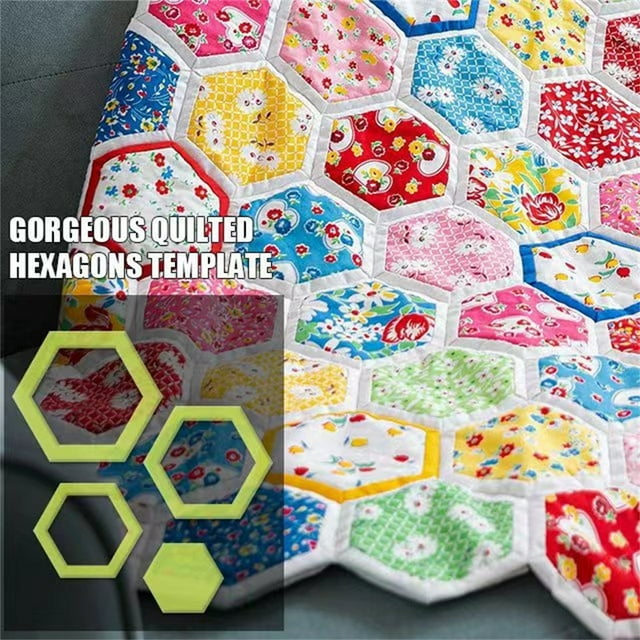 Hexagon Quilt Template Set - Crazy Quilting Ruler with Etched Lines for ...
