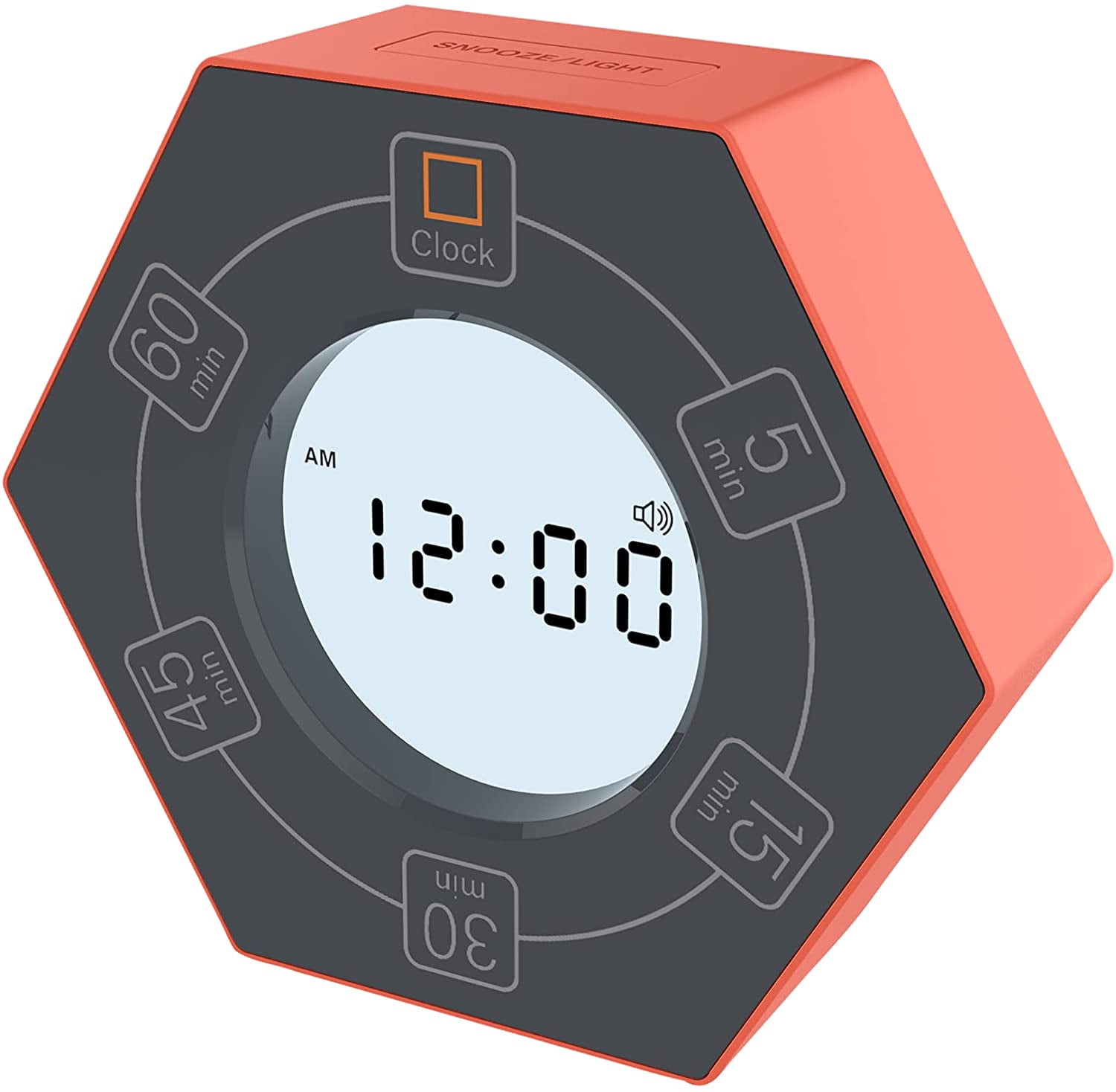 Hexagon Rotating Productivity Timer with Clock, Pomodoro Timer with 5,15, 30, 45, 60 Minute ...