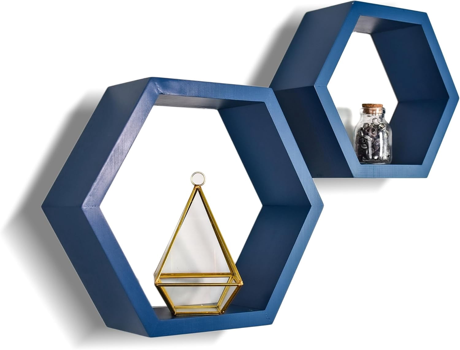 Hexagon Shelves Honeycomb Shelves Set of 2 - Pine Wood Blue Midnight ...