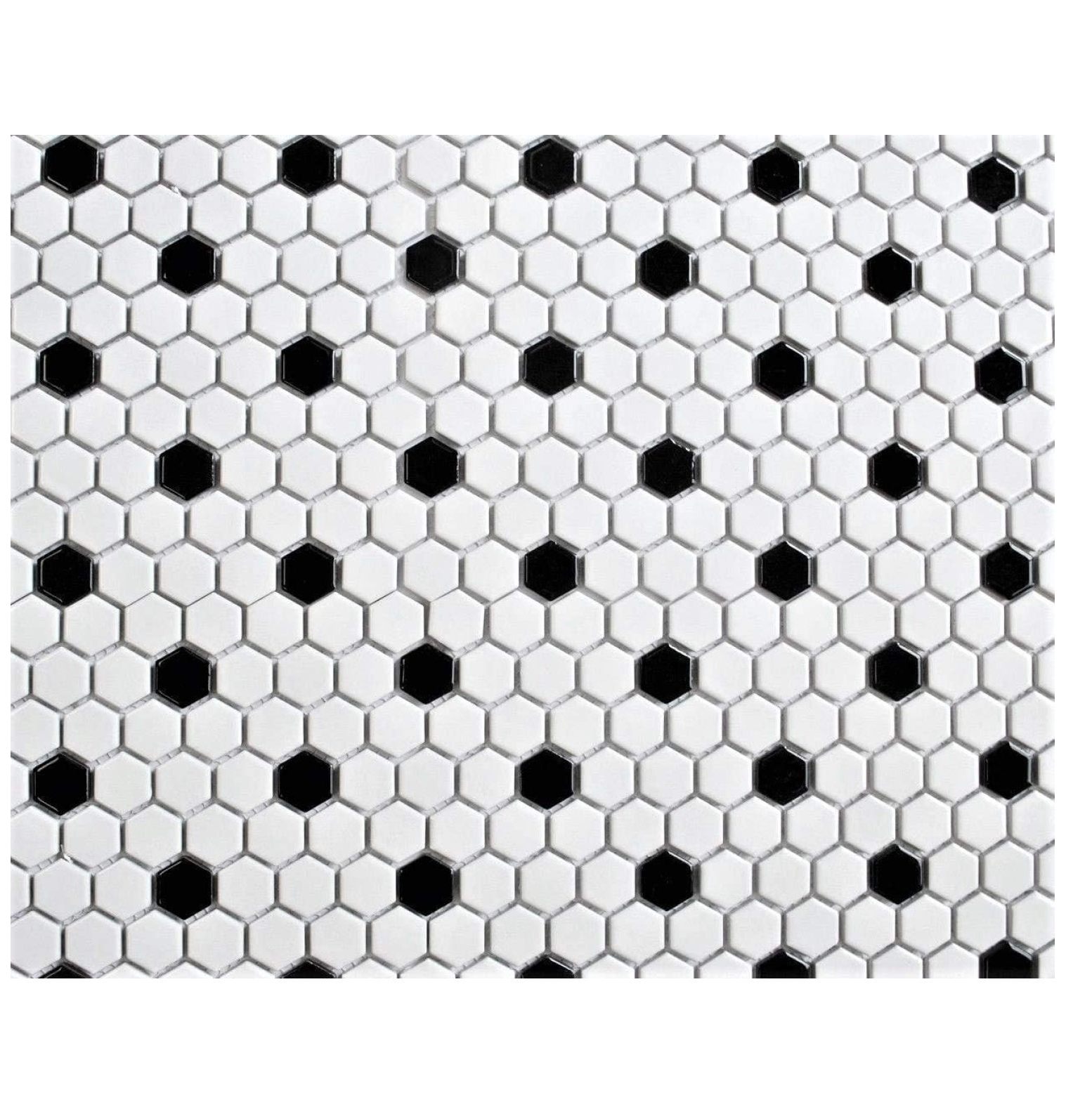 Hexagon Shiny Porcelain Mosaic Floor and Wall Tile, 10.25" x 11.75 ...