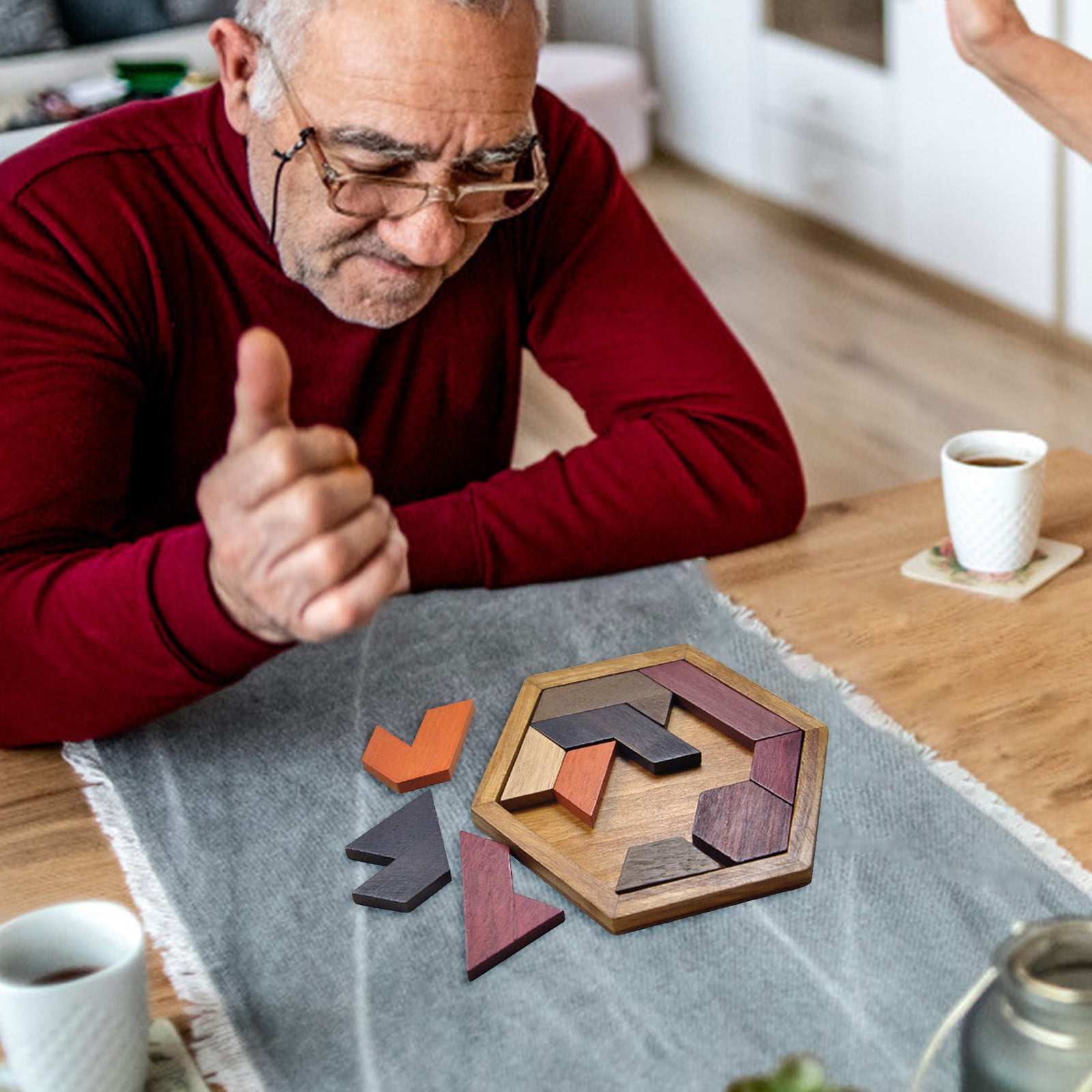 Hexagon Tangram Puzzle Wooden Brain Puzzles for Kids and Adult ...