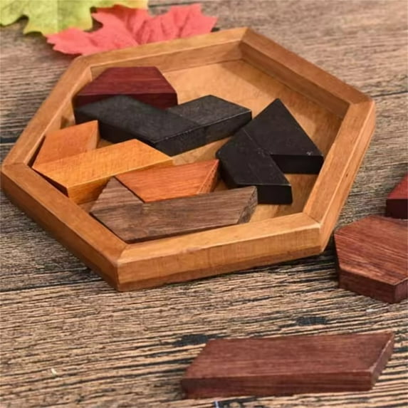 Hexagon Tangram Puzzle Wooden Jigsaw Puzzle for Adults Challenging ...