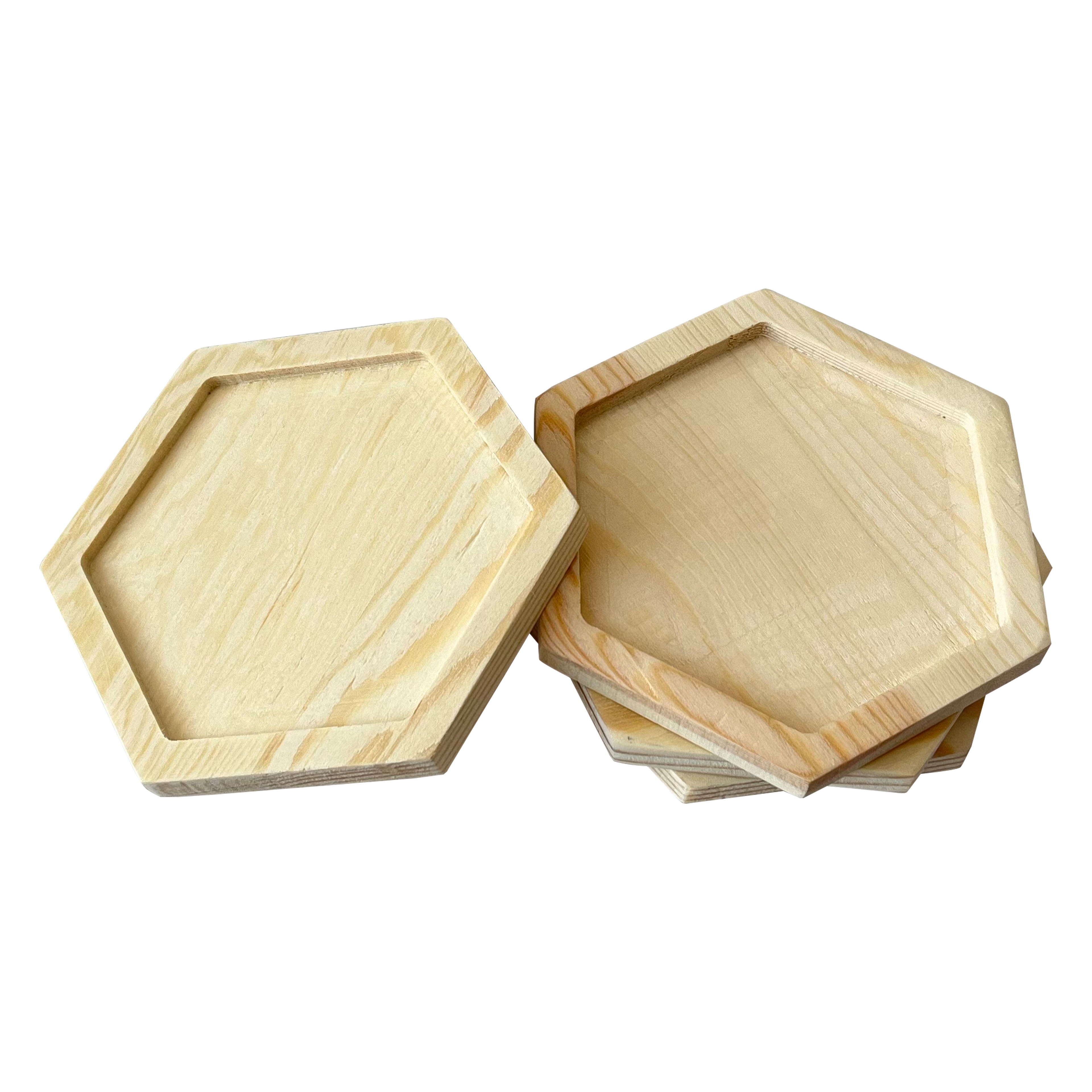 Hexagon Welled Pinewood Coasters by Make Market – Unfinished 4.4" x 3.8 ...