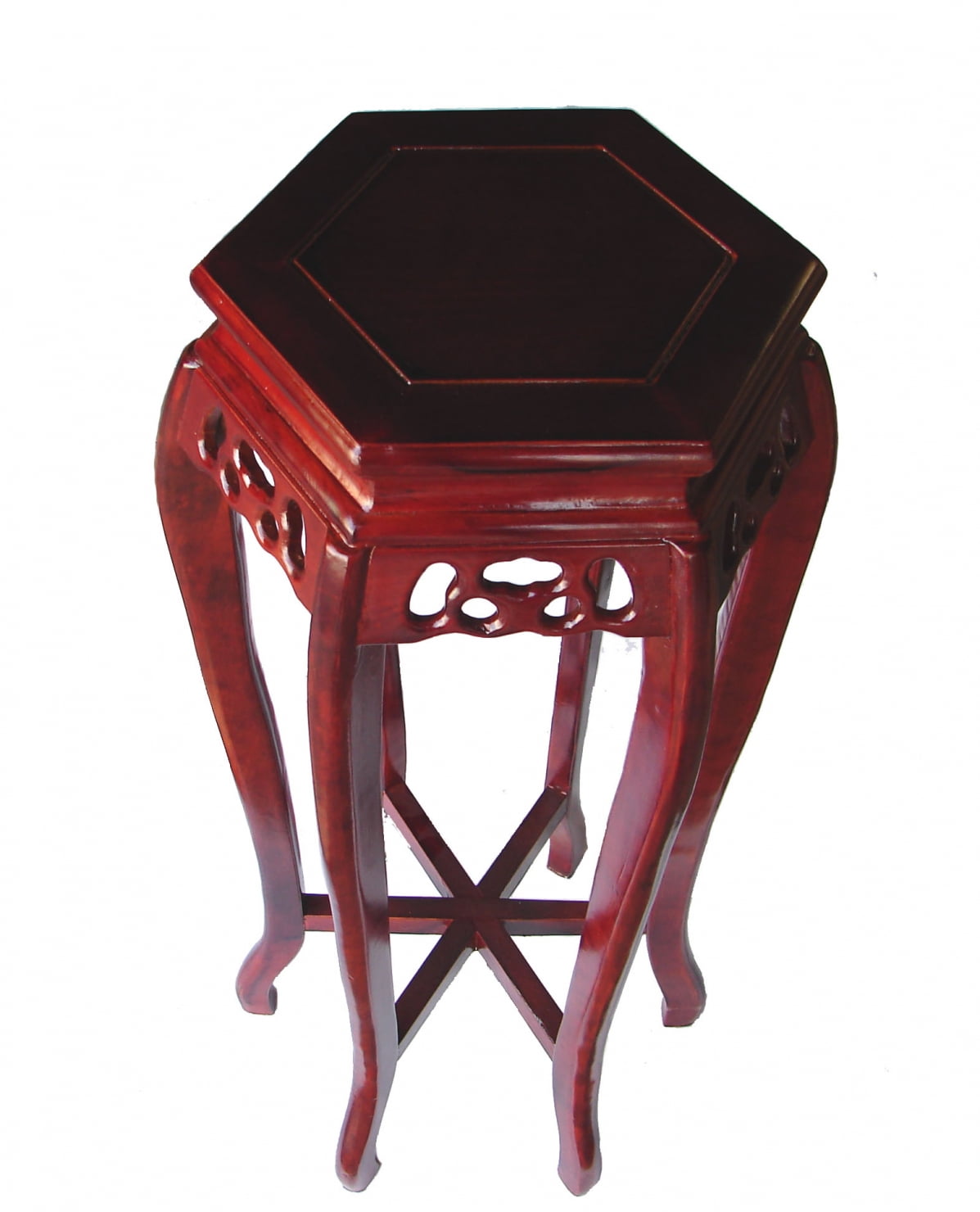 Feng Shui Import Hexagon Wood Plant Stand, Tall Curved Legs, Cherry ...