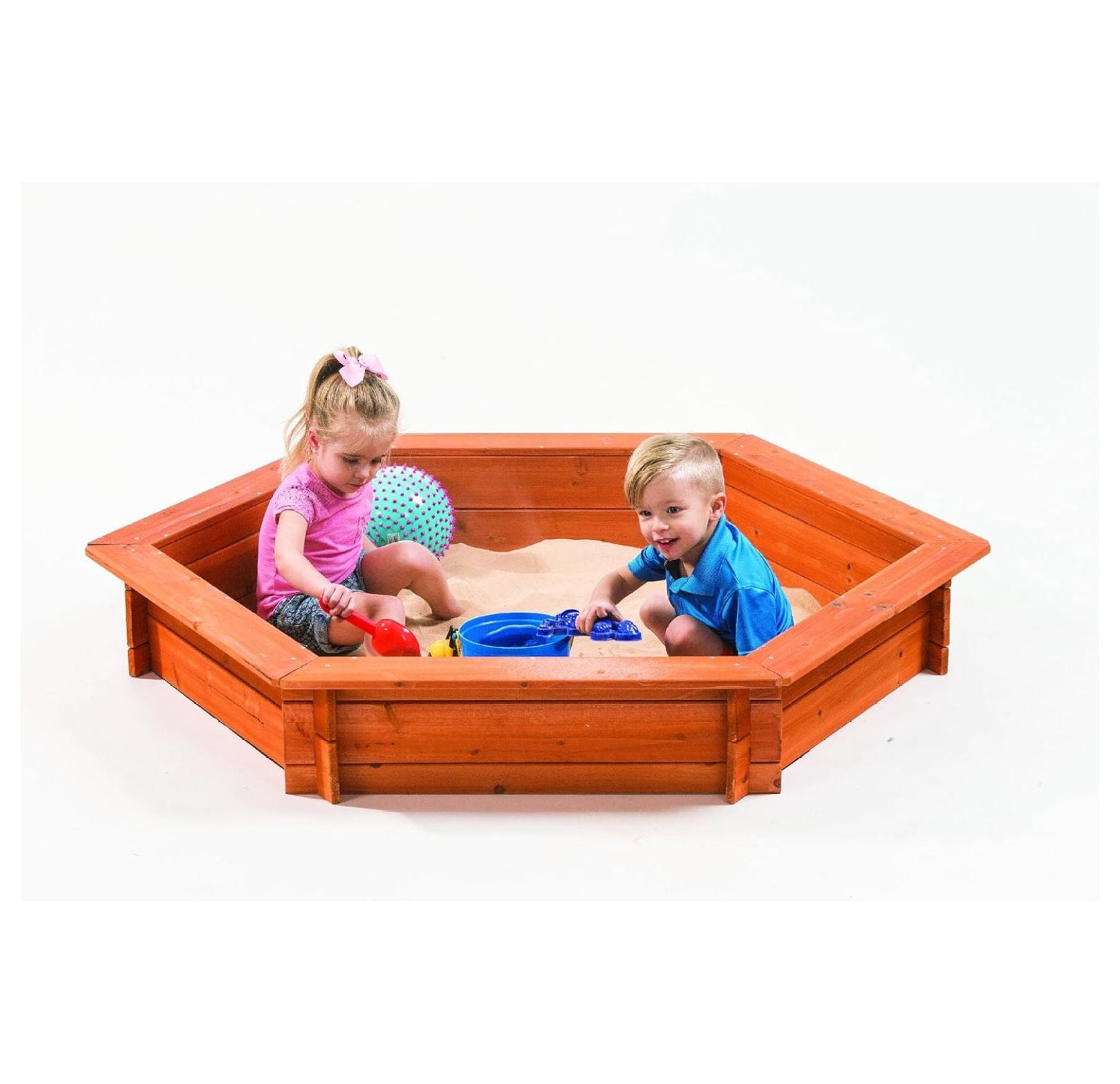 Hexagon Wooden Sandbox w Seat Boards | Eco-Friendly Cover & Ground ...