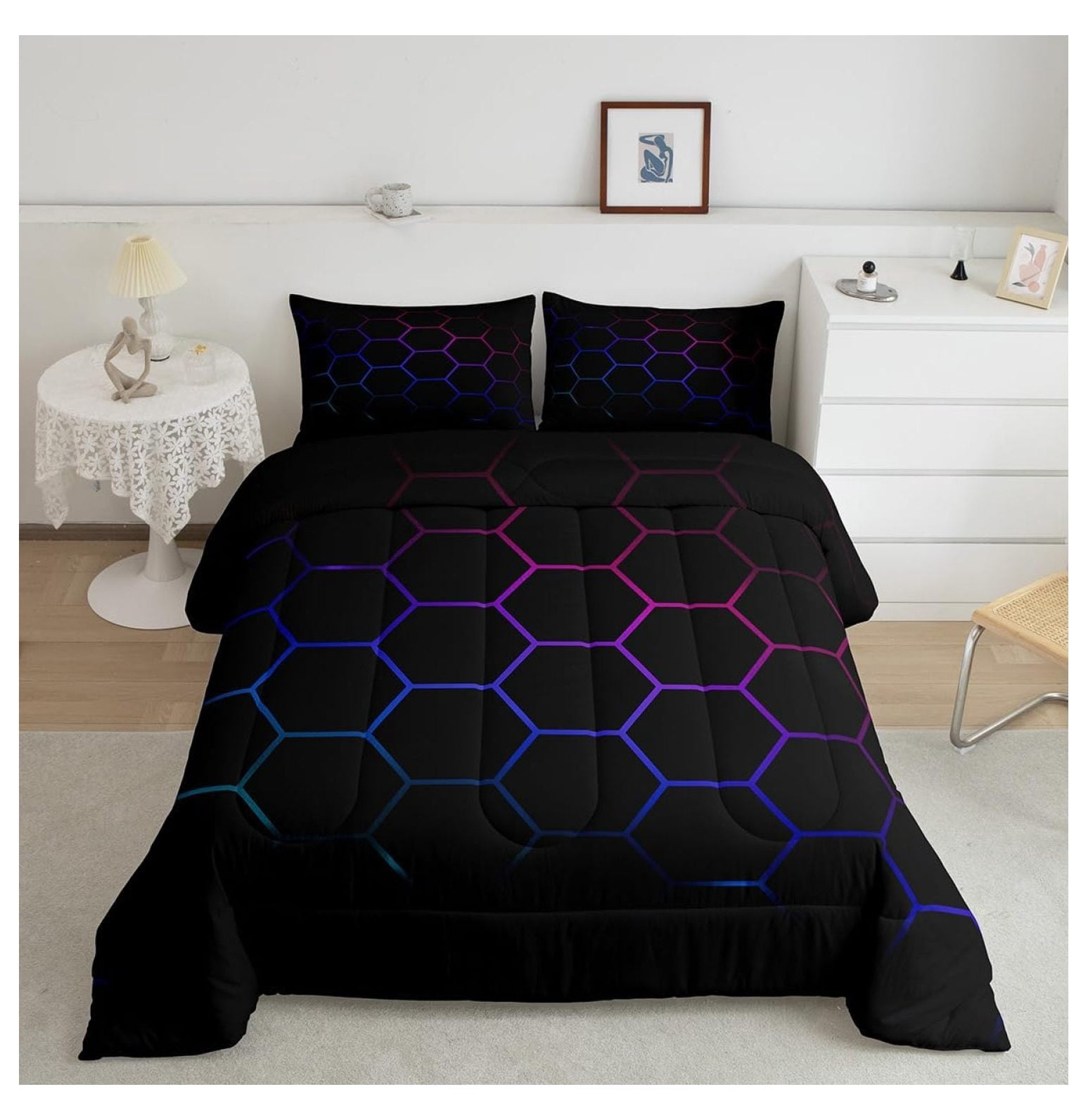 Hexagonal Bedding Set 3D Geometric Honeycomb Comforter Set for Kids ...