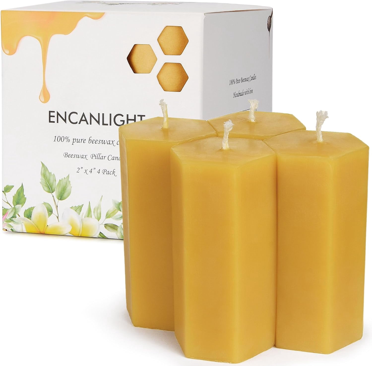 Hexagonal Beeswax Pillar Candles, 2x4 Inch 4 Pack Elegant Modern ...