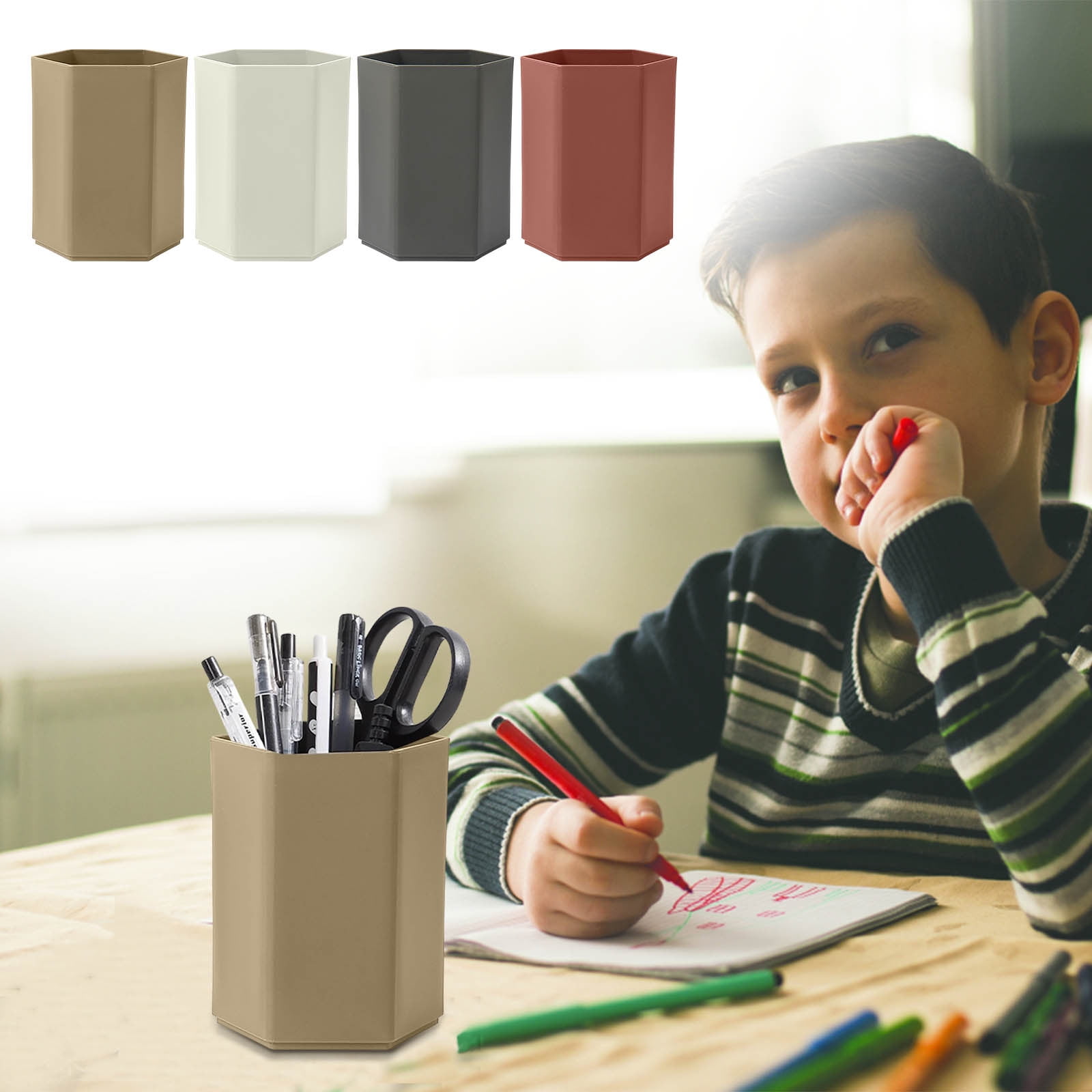 Hexagonal Brush Pot Pen Container | Office Desktop Organizer for ...