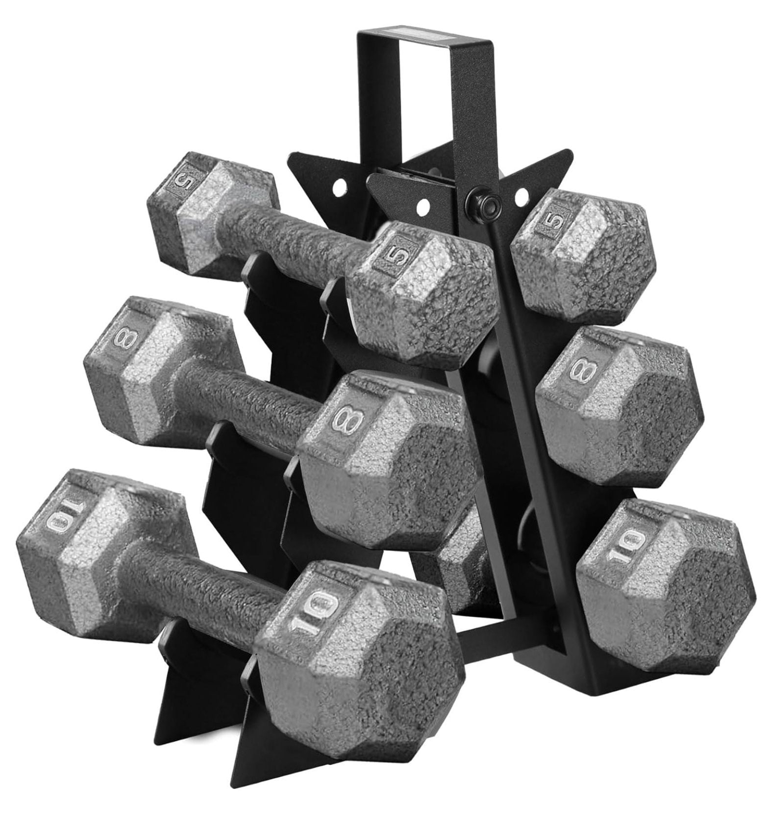 Hexagonal Dumbbell Free Hand Weight Set w/Rack 5/8/10 Set Silver ...