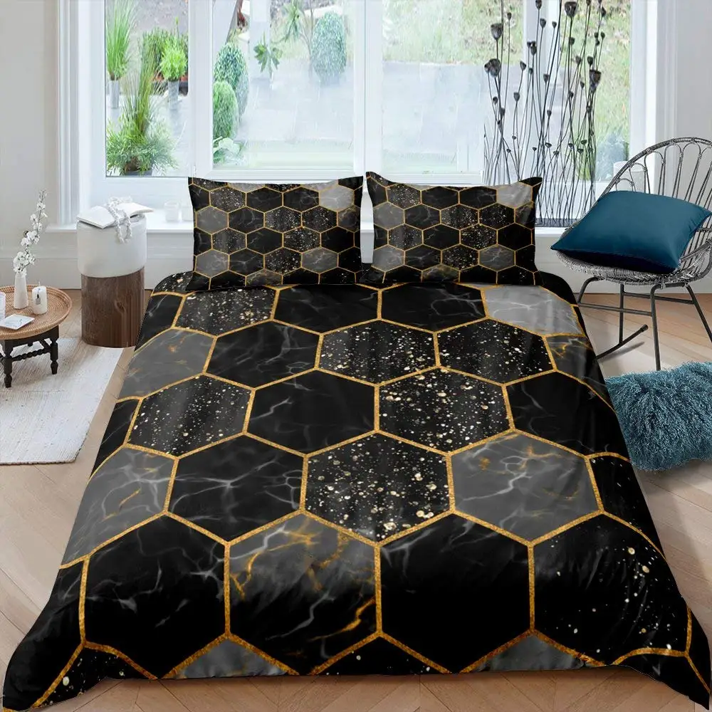 Hexagonal Duvet Cover Set Hycomb Marble Comforter Cover Set Beehive ...