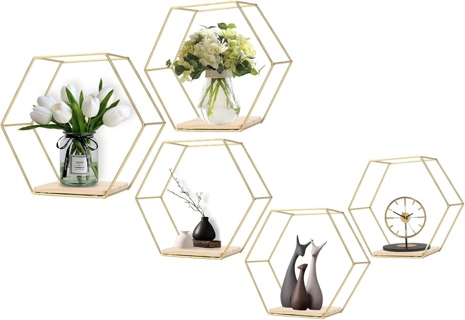 Hexagonal Floating Wall Shelves for Bedroom Living Room, Hexagonal ...