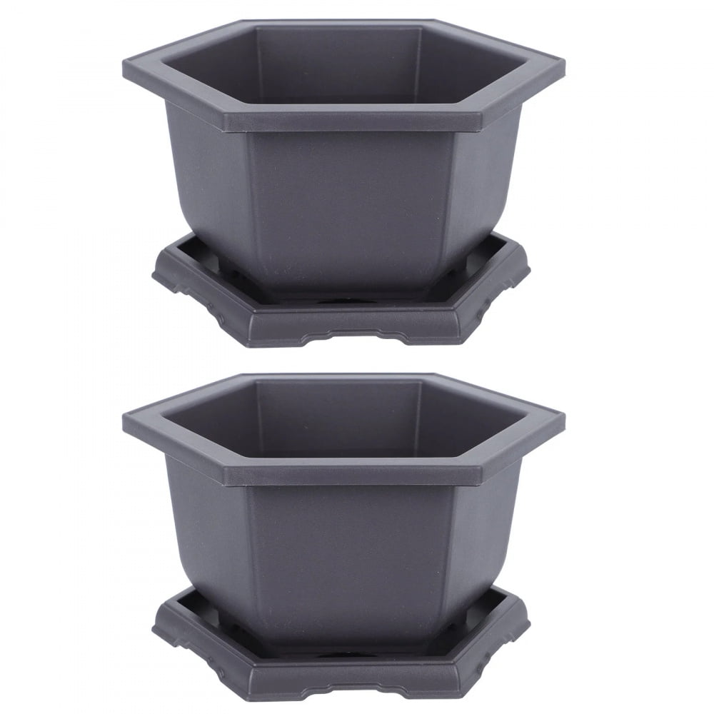 Hexagonal Flower Pot Plastic Plant Pots Holder with Base Trays ...