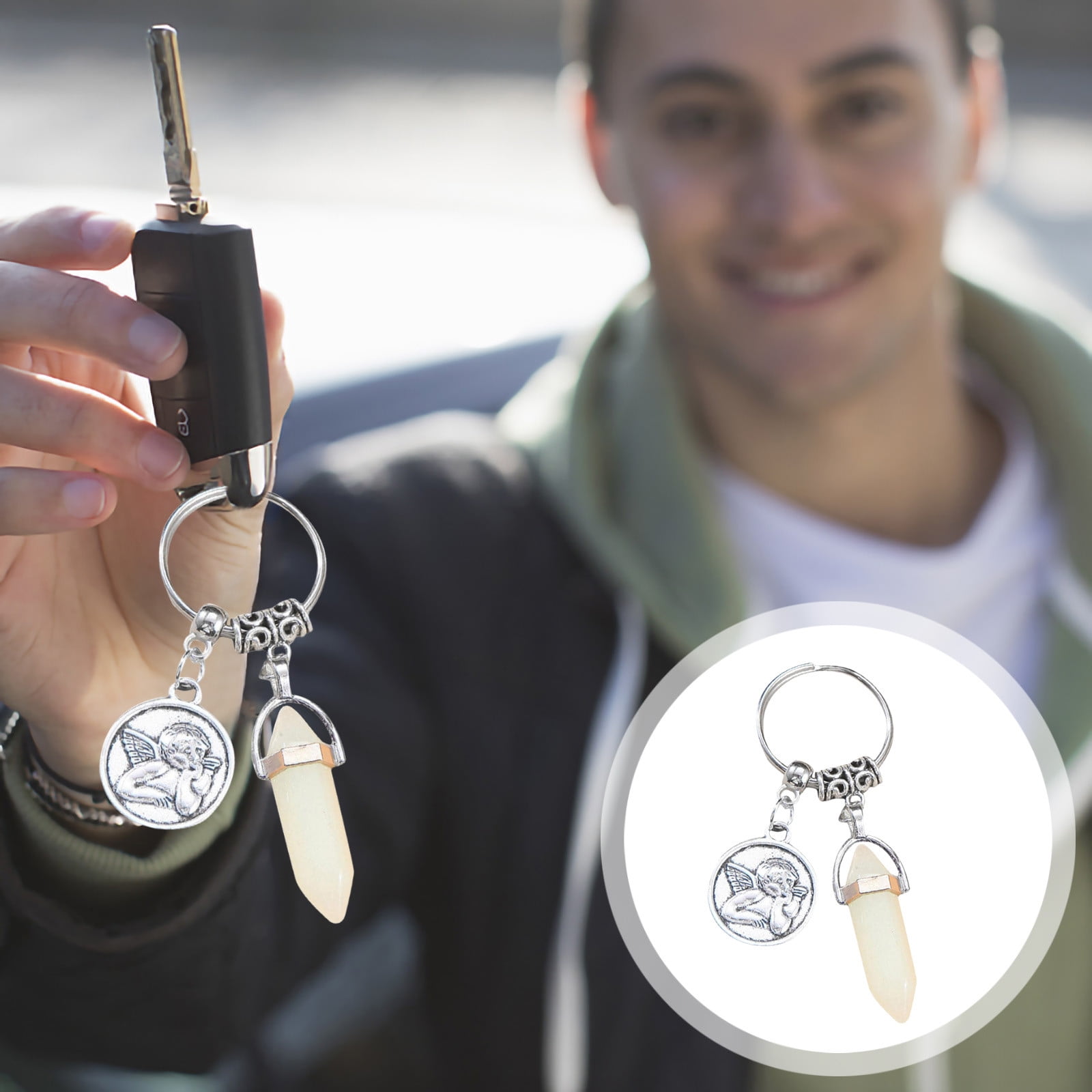 Hexagonal Gemstone Keychain Chakra Healing Crystals Stone, ULemeili ...