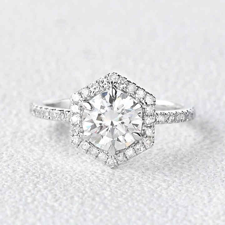 Hexagonal Halo Women's Engagement Ring 1.8 Ct Round Brilliant Cut ...