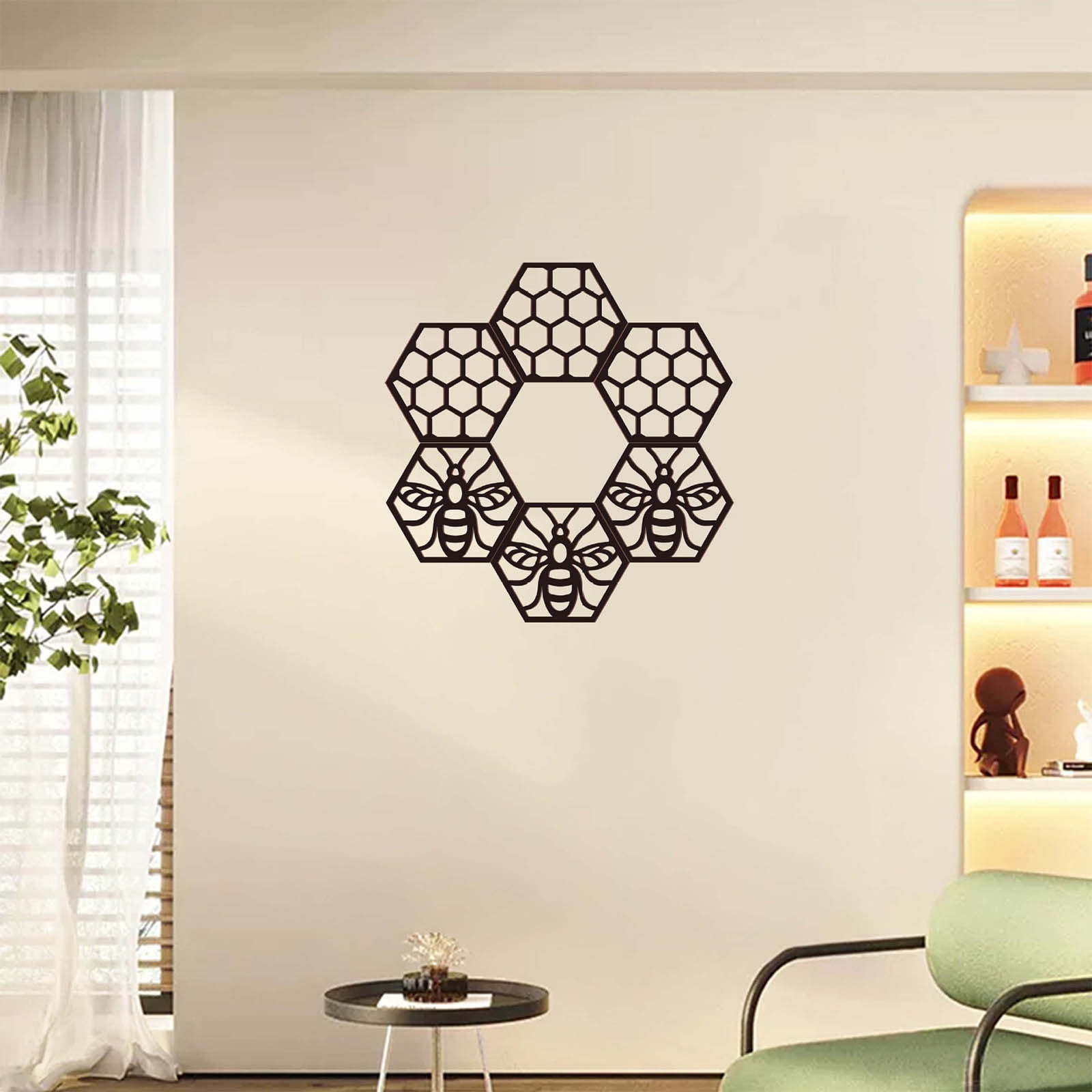Hexagonal Honeycomb Wooden Wall Decor Set | 6pcs Natural Wood Hanging ...