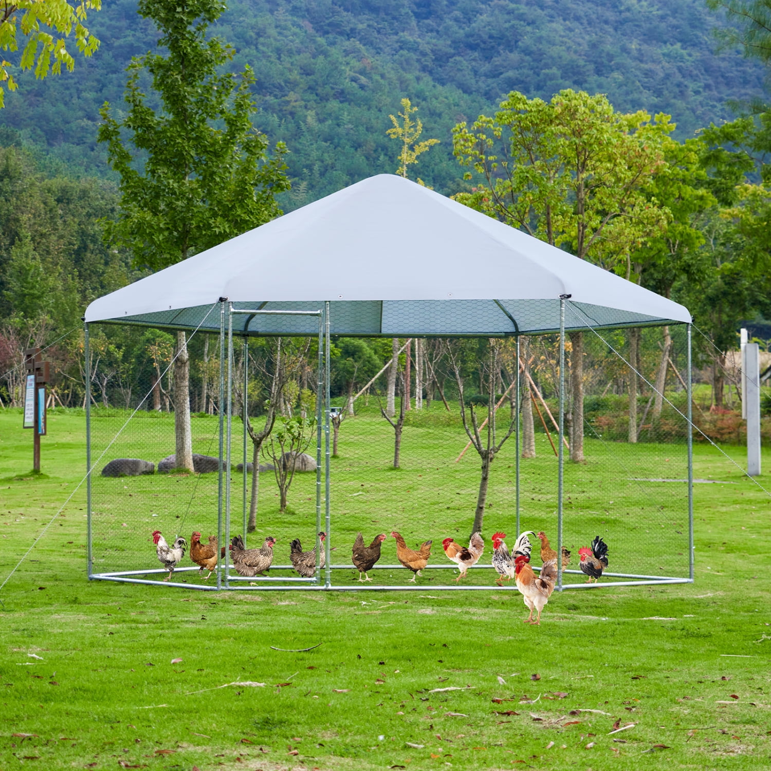 Hexagonal Metal Chicken Coop with Steel Wire Mesh Weatherproof Outdoor ...