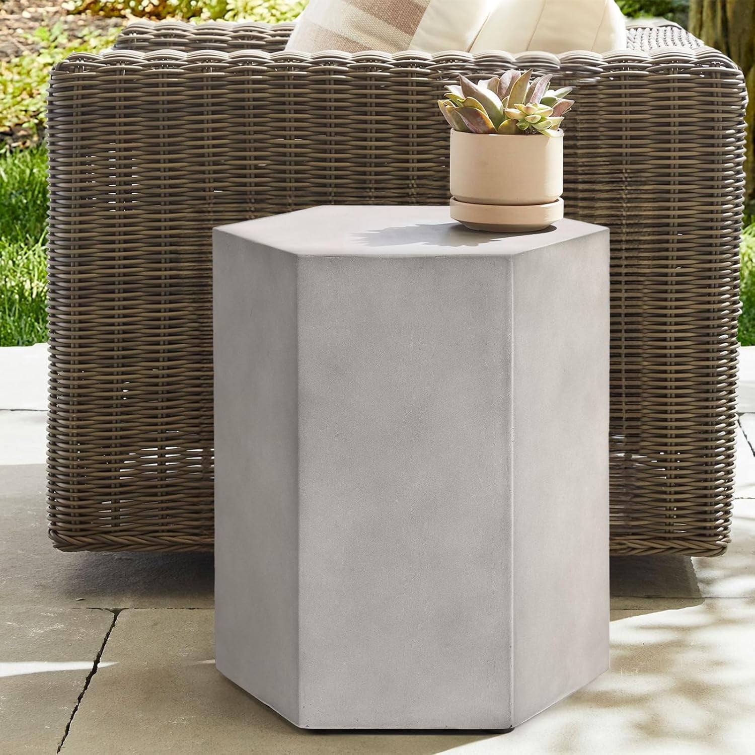 Hexagonal Outdoor Side Table, Living Room Concrete Side Table, Home ...