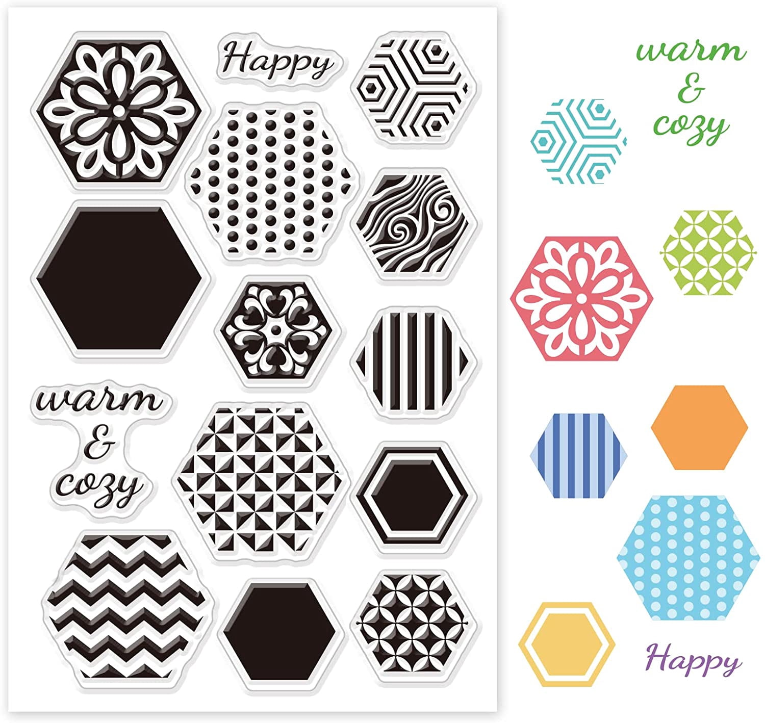 Hexagonal Pattern Silicone Clear Stamps Honeycomb Transparent Stamps ...