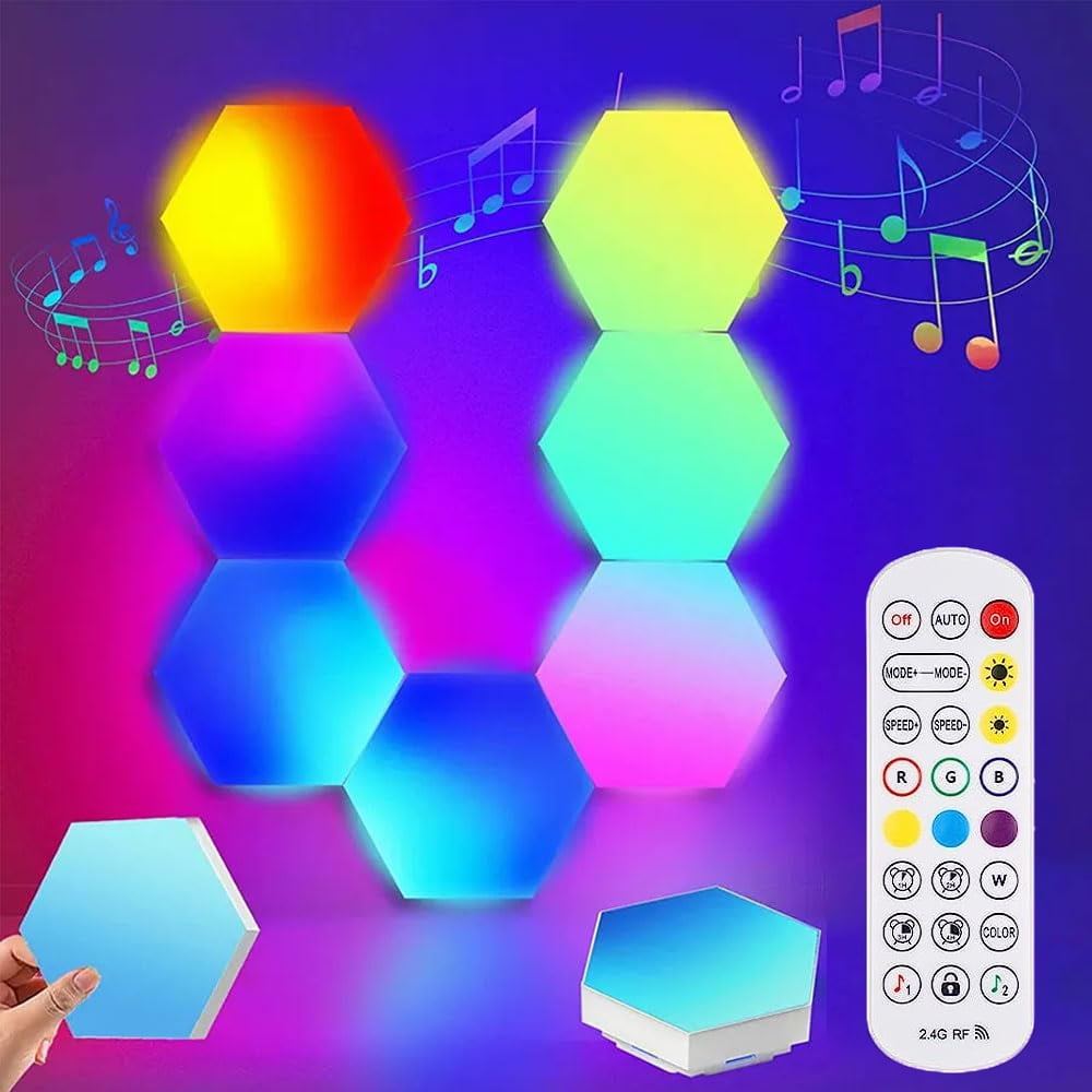Hexagonal RGB LED Lights Gaming Lights with App and Remote Control Wall ...