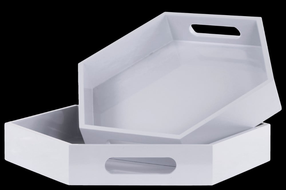 Hexagonal Serving Tray with Cutout Handles- Set of 2- White - Walmart.com