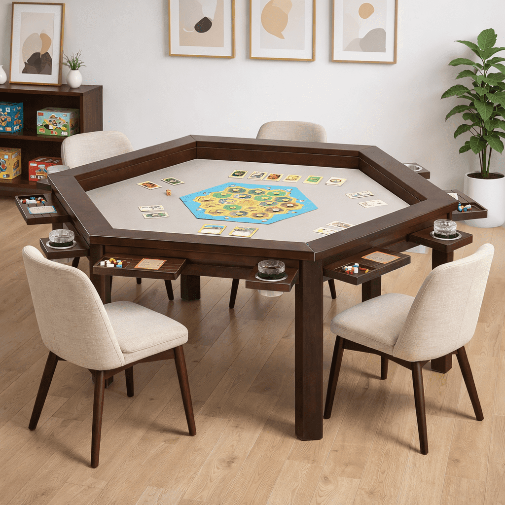 Avocahom Hexagonal Solid Wood Board Game Table for 4-6 Players ...