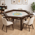 Avocahom Hexagon Solid Wood Game Table for 4-6 Players, Removable Top ...
