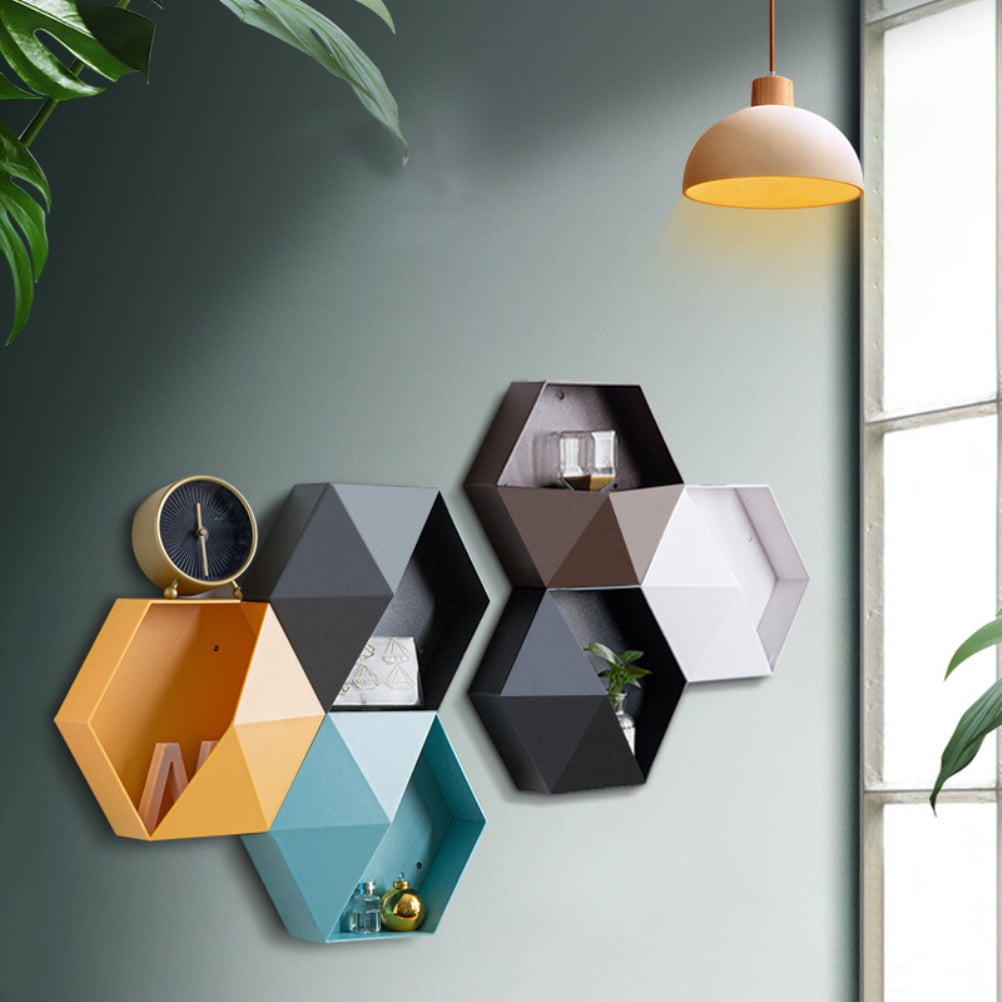Hexagonal Wall Shelf Geometric Hexagonal Storage Shelf Simple Geometric ...
