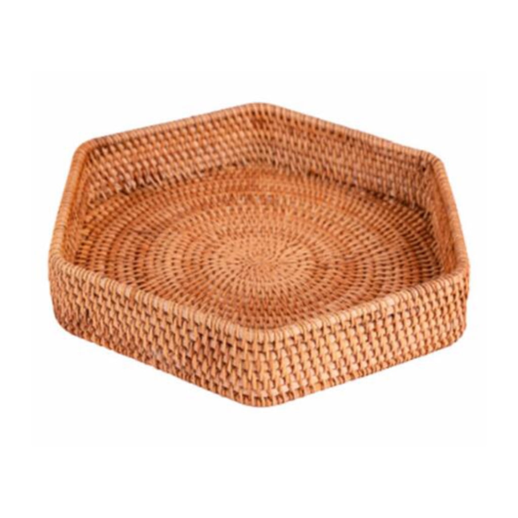 Hexagonal Wicker Rattan Basket Hand Woven Bread Tray Food Fruit ...
