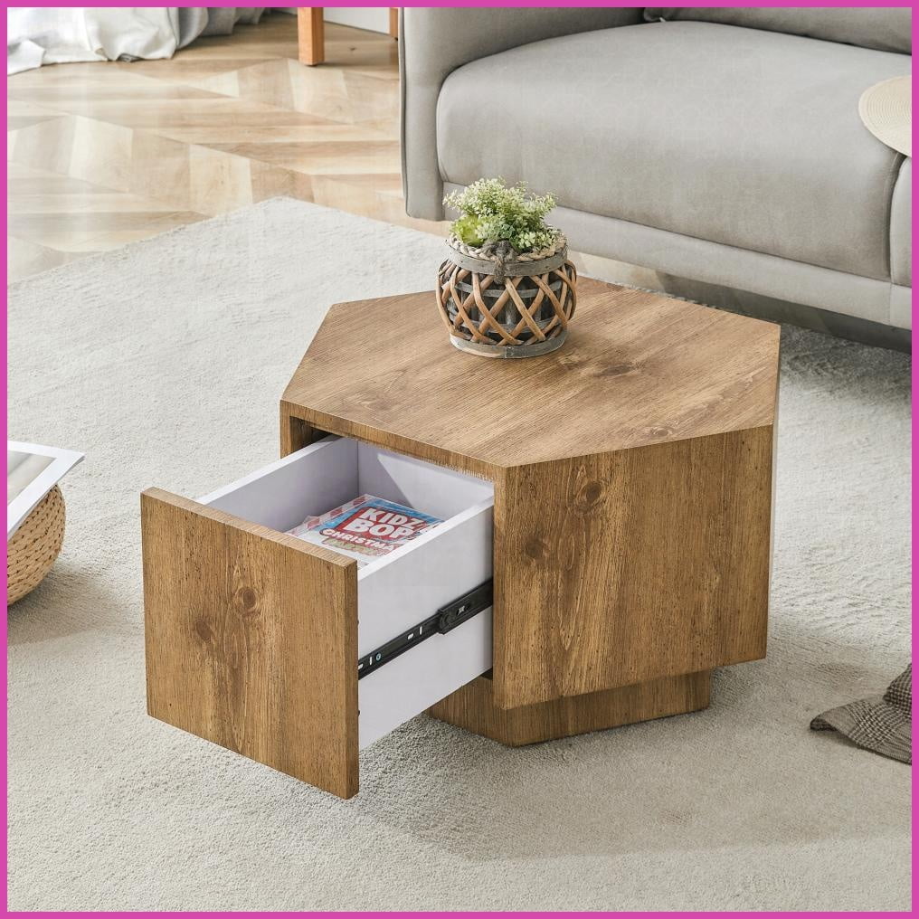 Hexagonal Wood-Look MDF Coffee Table with Drawer – Stable & Space ...