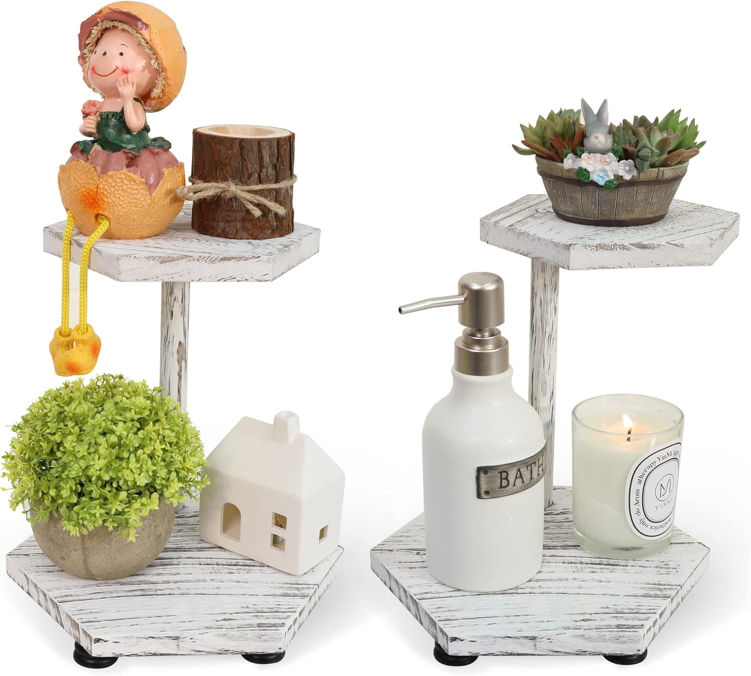 Hexagonal Wood Riser for Display, 2-Pack Wood Farmhouse Riser for ...