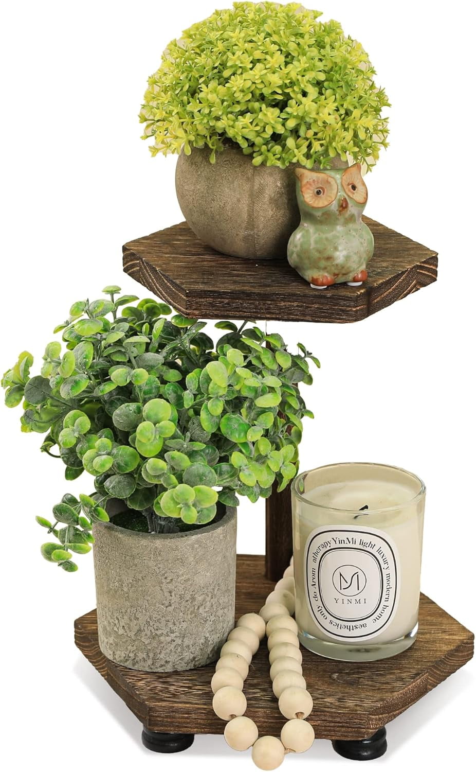 Hexagonal Wood Riser for Display, 2-Tier Rustic Wood Farmhouse Riser ...