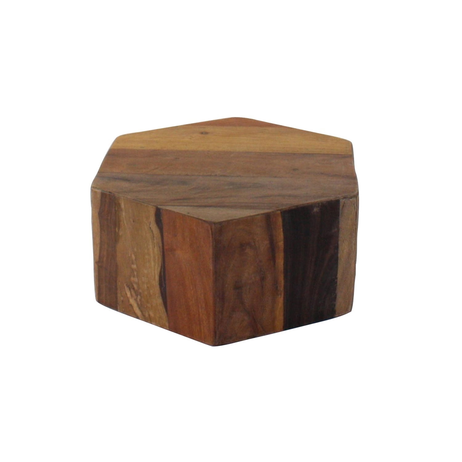 Hexagonal Wooden Block Table with Grain Details and Texture, Small ...