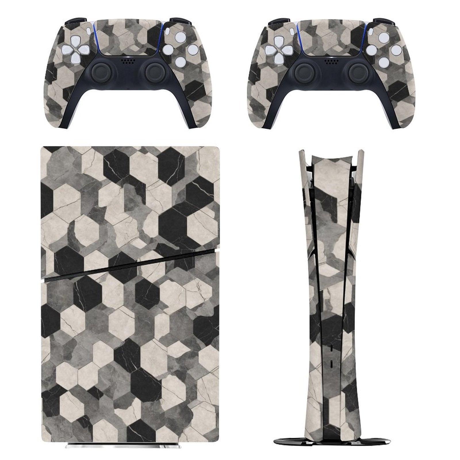 Hexagons And Marble Console Skin Bundle for PS5 Pro Slim Disc & Digital ...