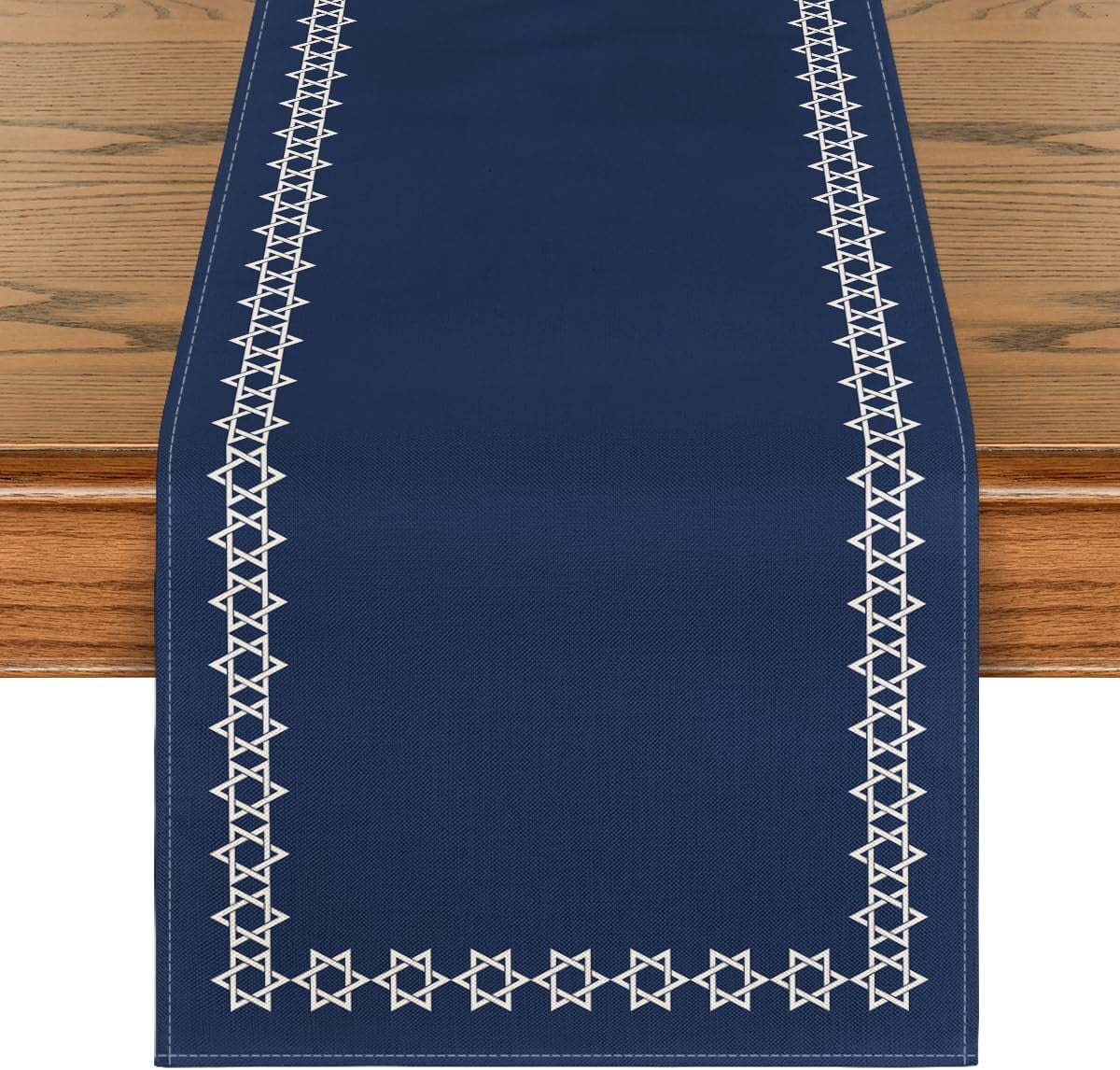 Hexagram Hanukkah Linen Table Runner Holiday Party r Star of David ...