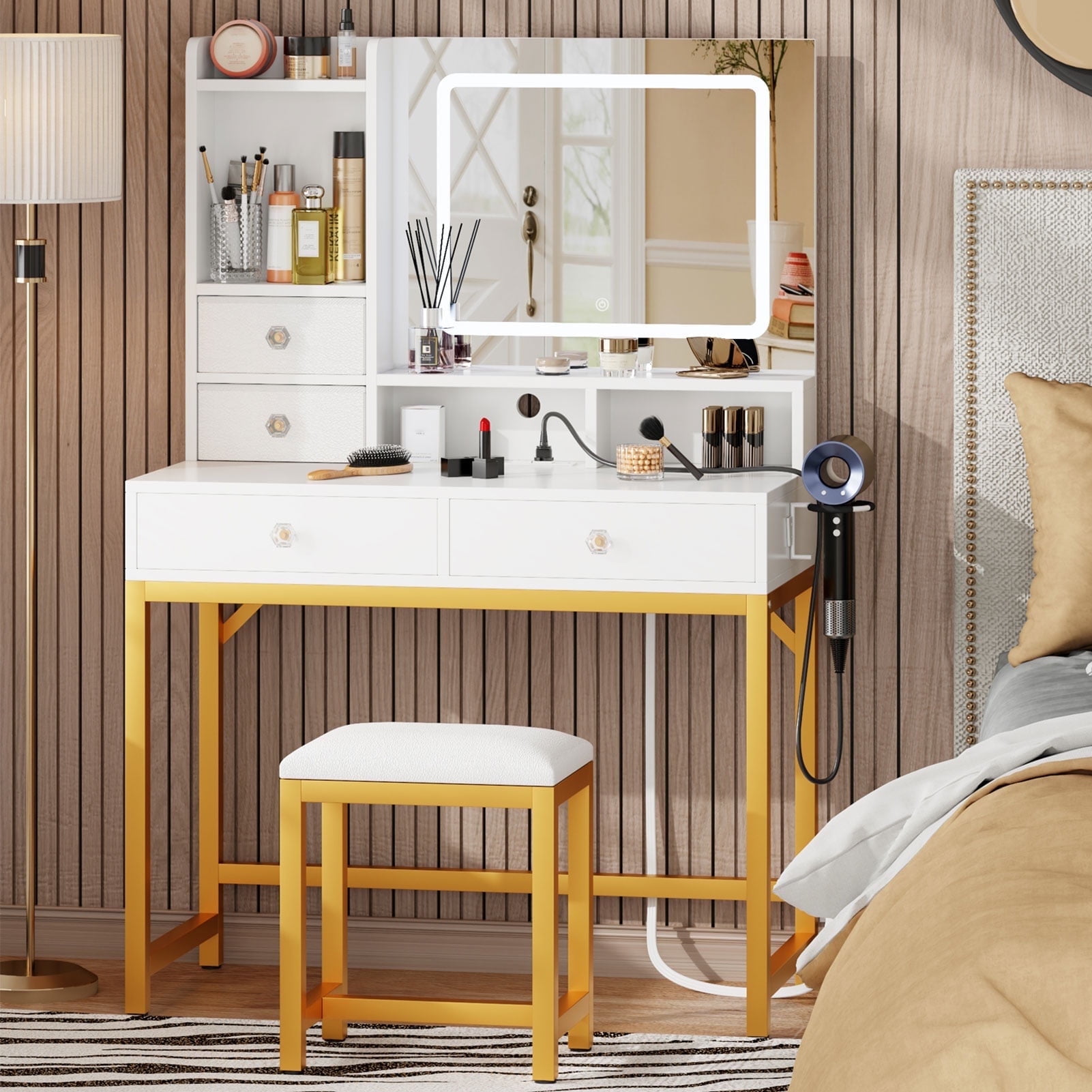 Hexmn LED Vanity Set with mirror and lights, makeup dressing tables ...