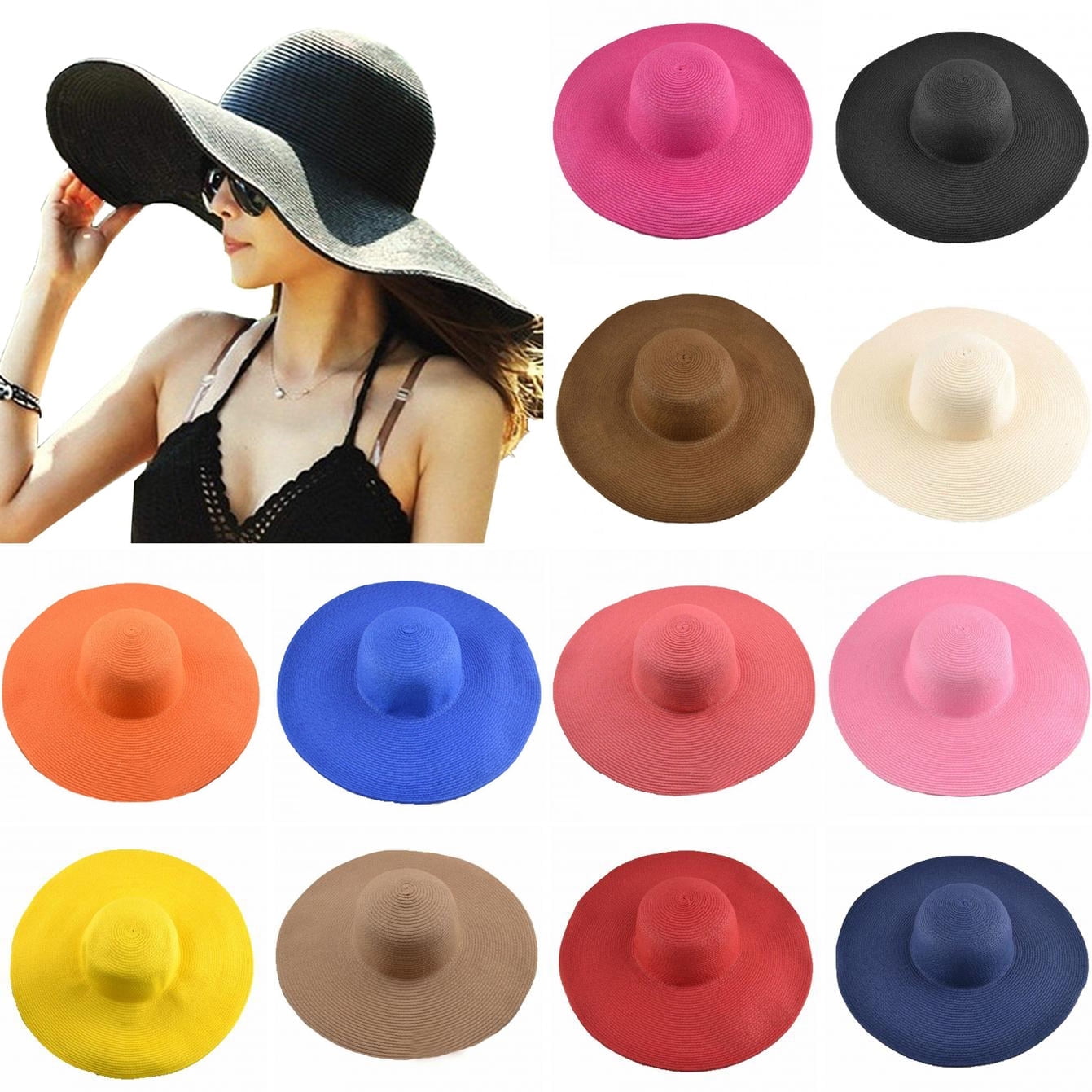 Hexplore Women Straw Hats Wide Brim Foldable Packable Roll up Cap Summer UV Protection Beach Sun ...