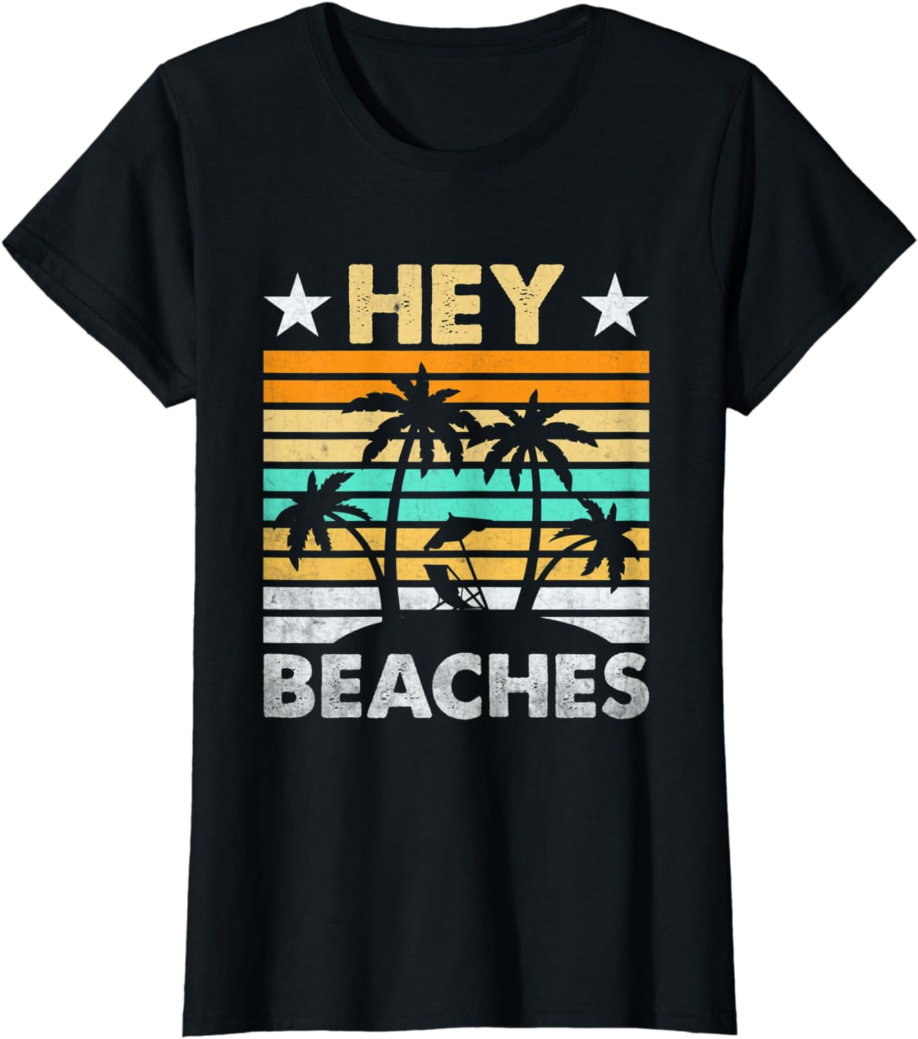 Hey Beaches Hola Retro Sunset Funny Beach Vacation Summer T-Shirt ...