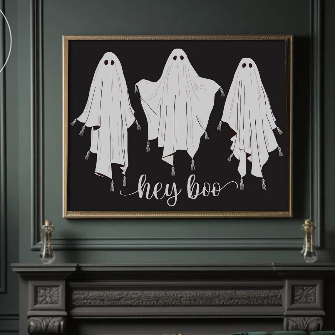 Hey Boo Ghost Art Spooky Home Decor Home Decor, 24x36 UNFRAMED ...