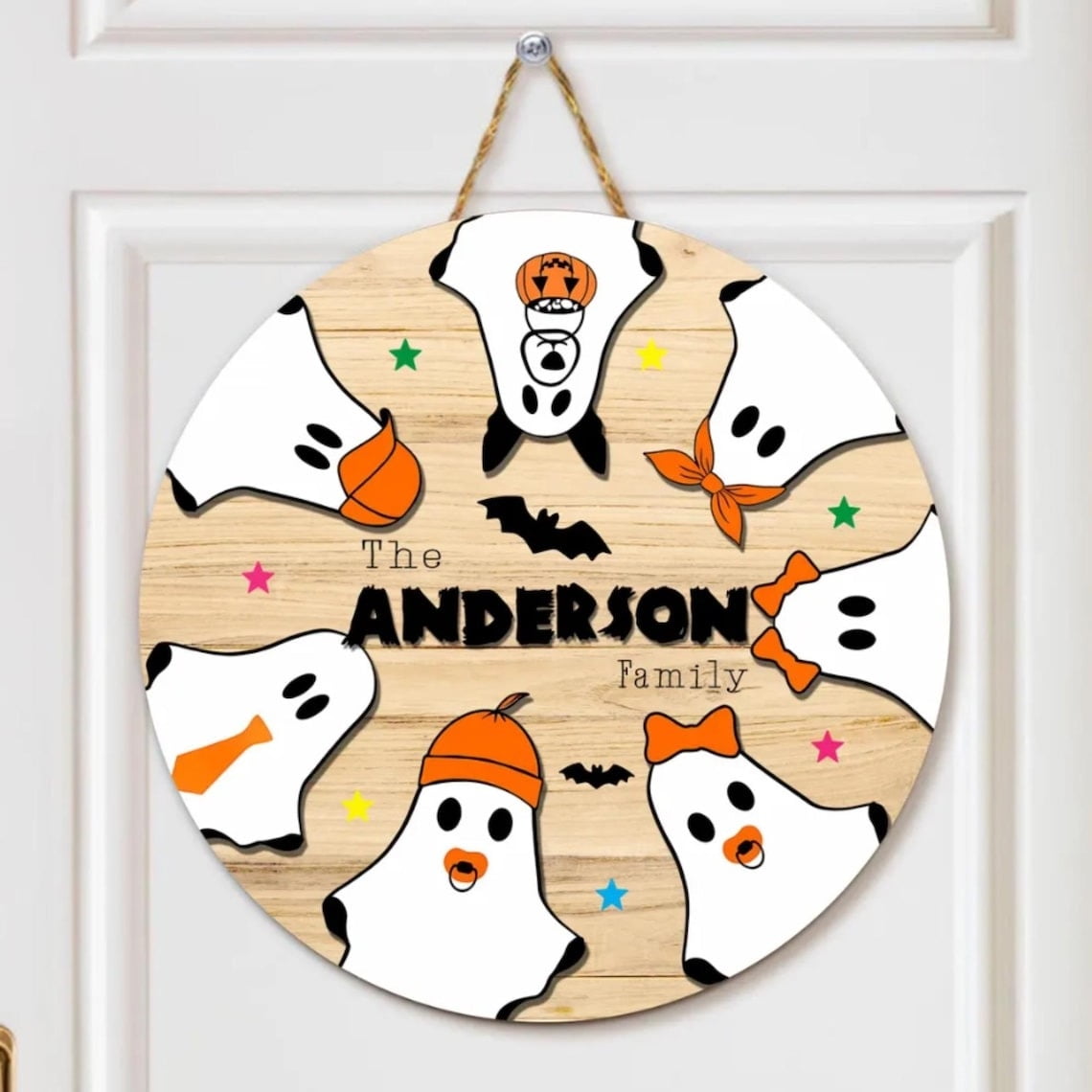 Hey Boo Ghost Door Sign – Personalized Halloween Family Hanger, Rustic ...