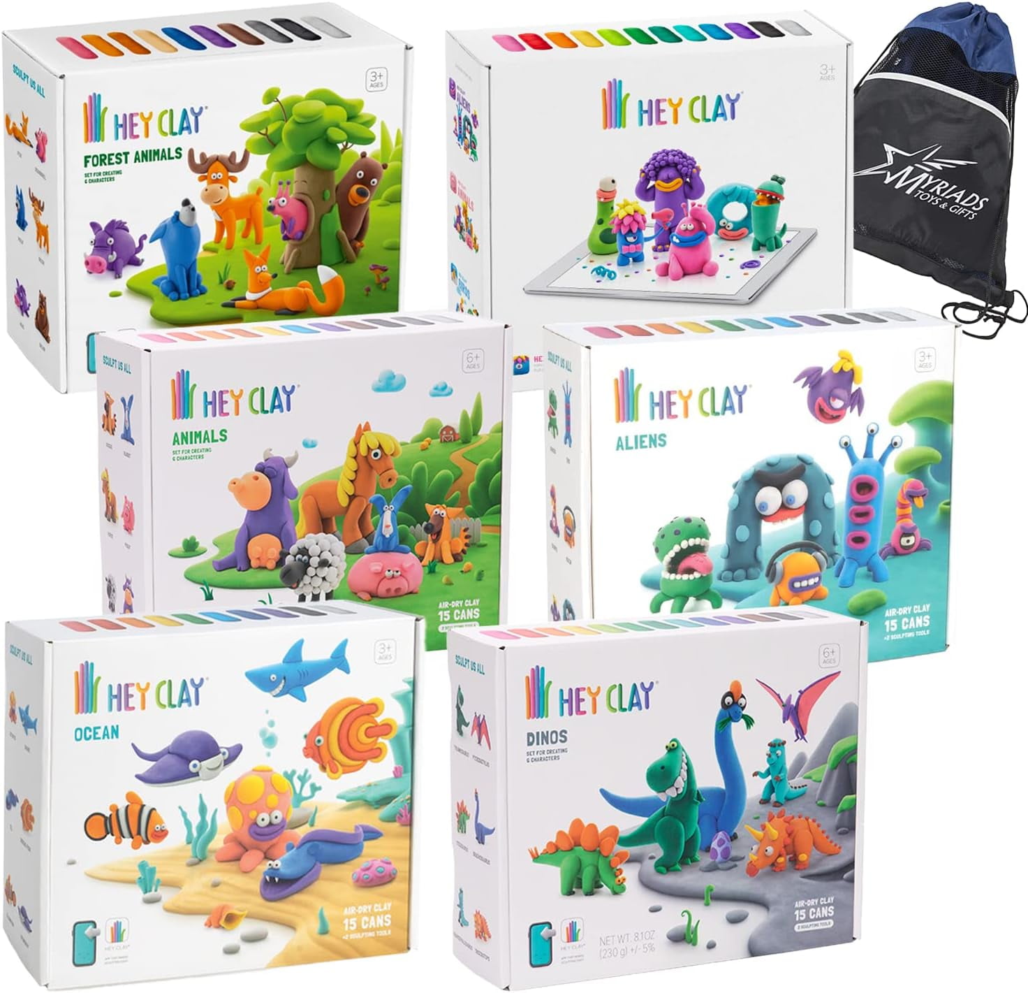 Hey Clay Starter Set of 6 - Colorful Air-Dry Clay: Aliens, Animals ...