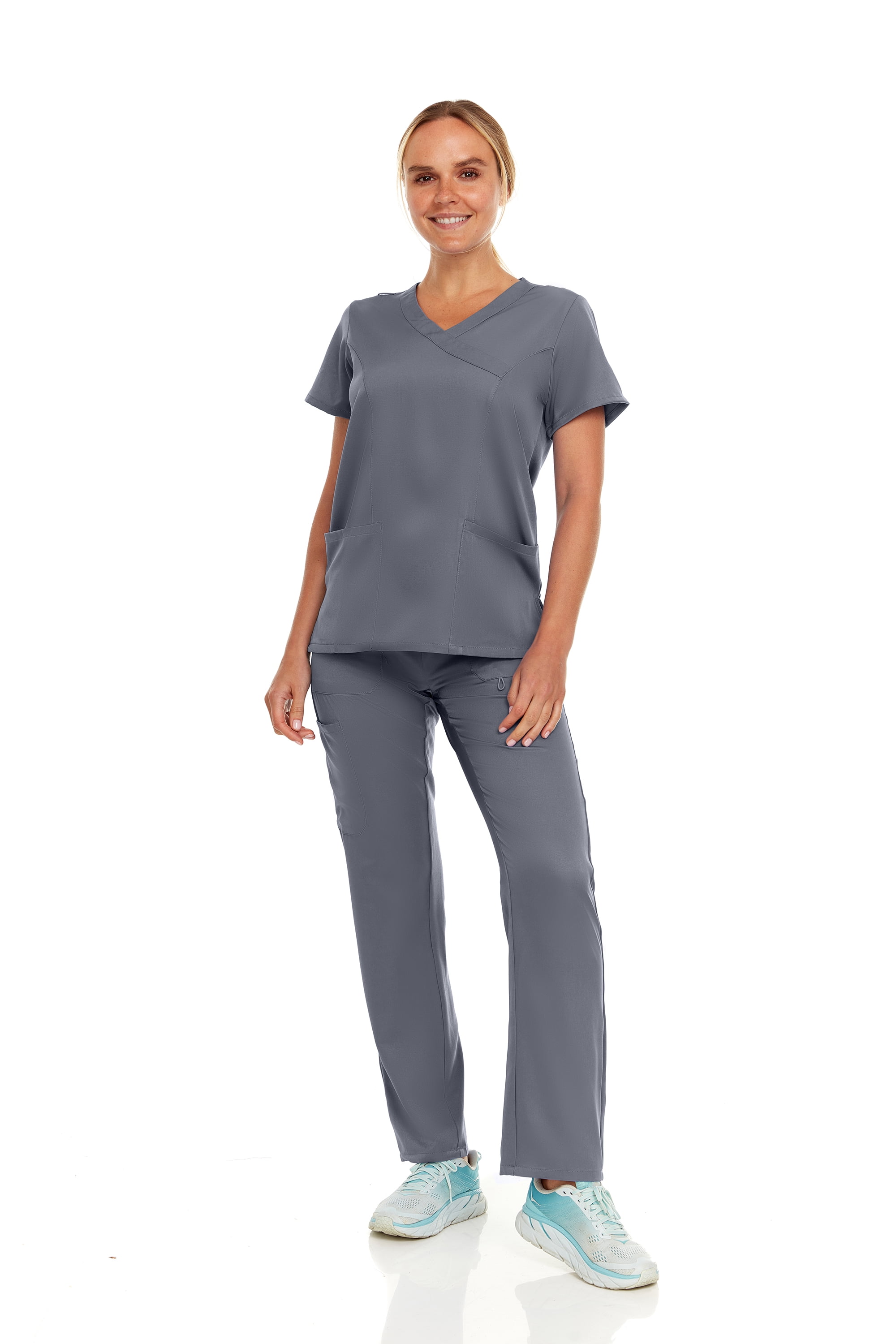 Hey Collection Womens Stretch Colorful Cargo Mock Neck Scrubs Set, Medical Nursing Tops with ...