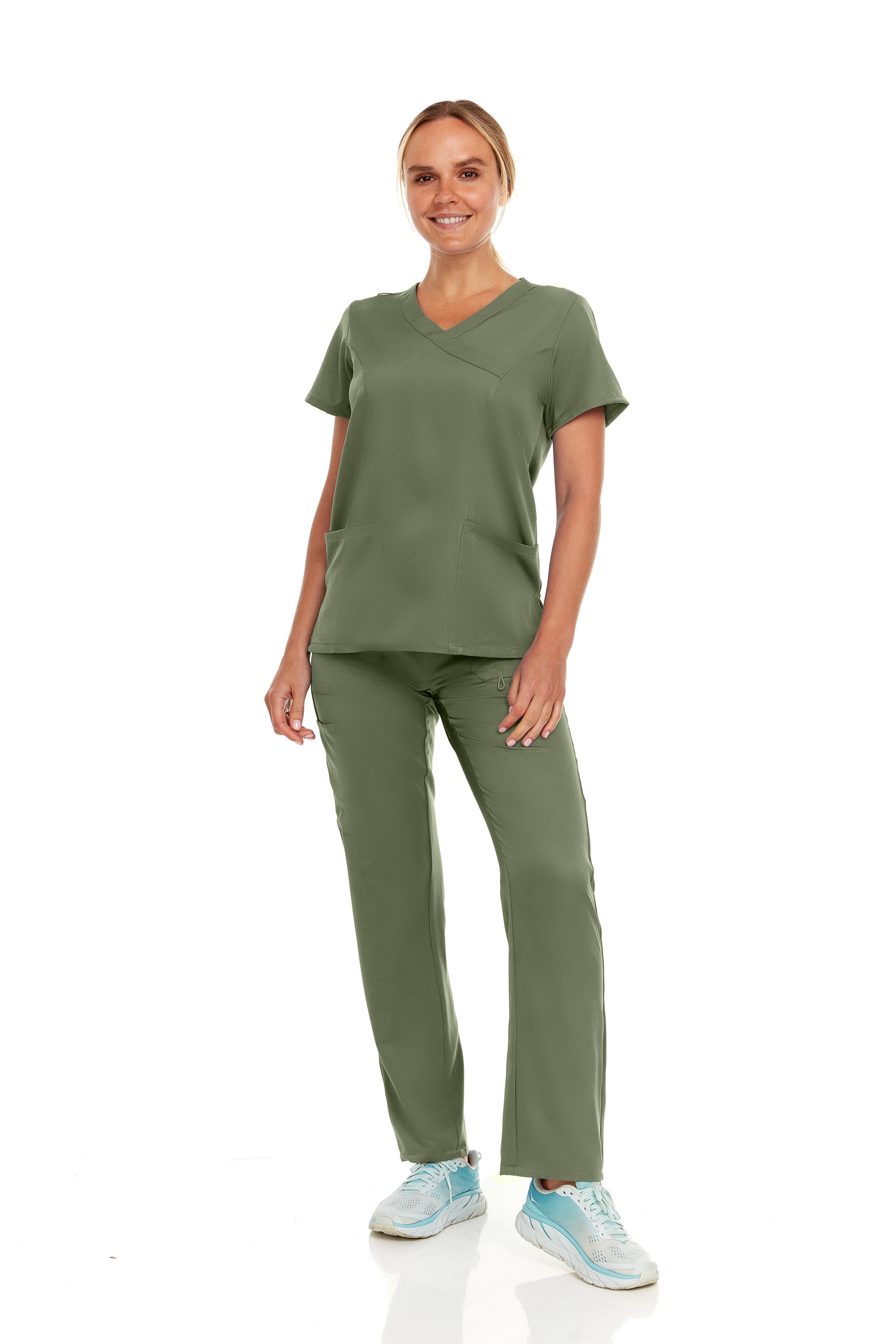 Hey Collection Womens Stretch Colorful Cargo Mock Neck Scrubs Set ...