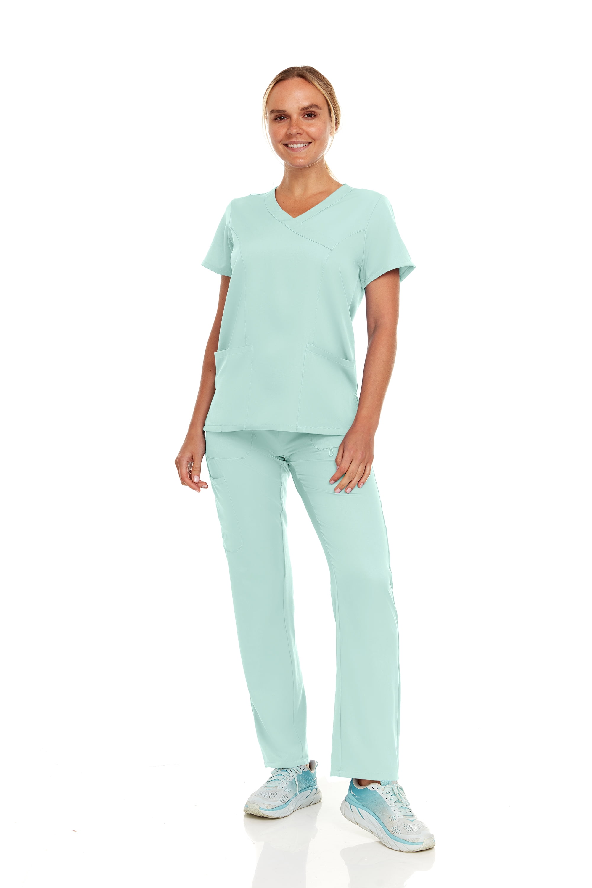 Hey Collection Womens Stretch Colorful Cargo Mock Neck Scrubs Set, Medical Nursing Tops with ...