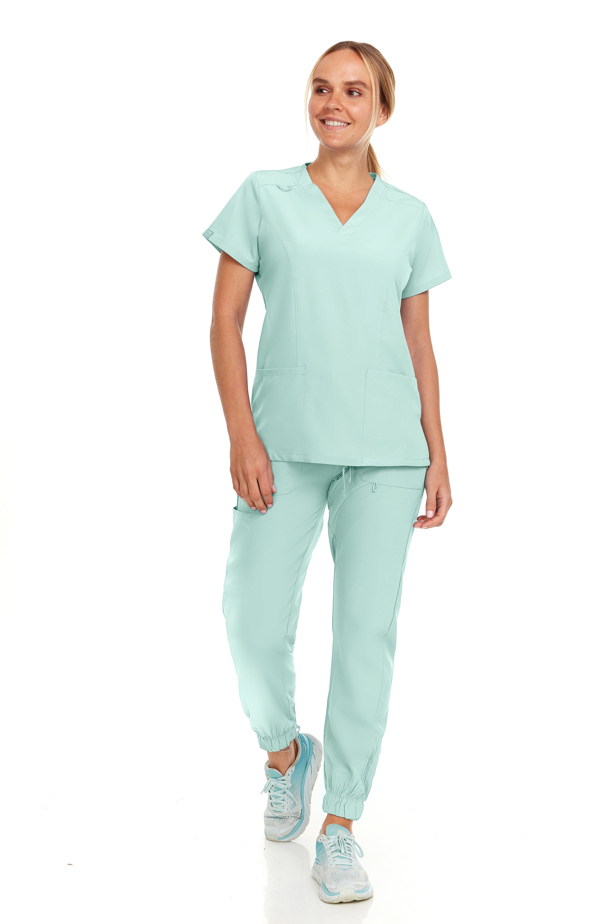 Hey Collection Womens Stretch Colorful V-Neck Jogger Scrubs Set ...