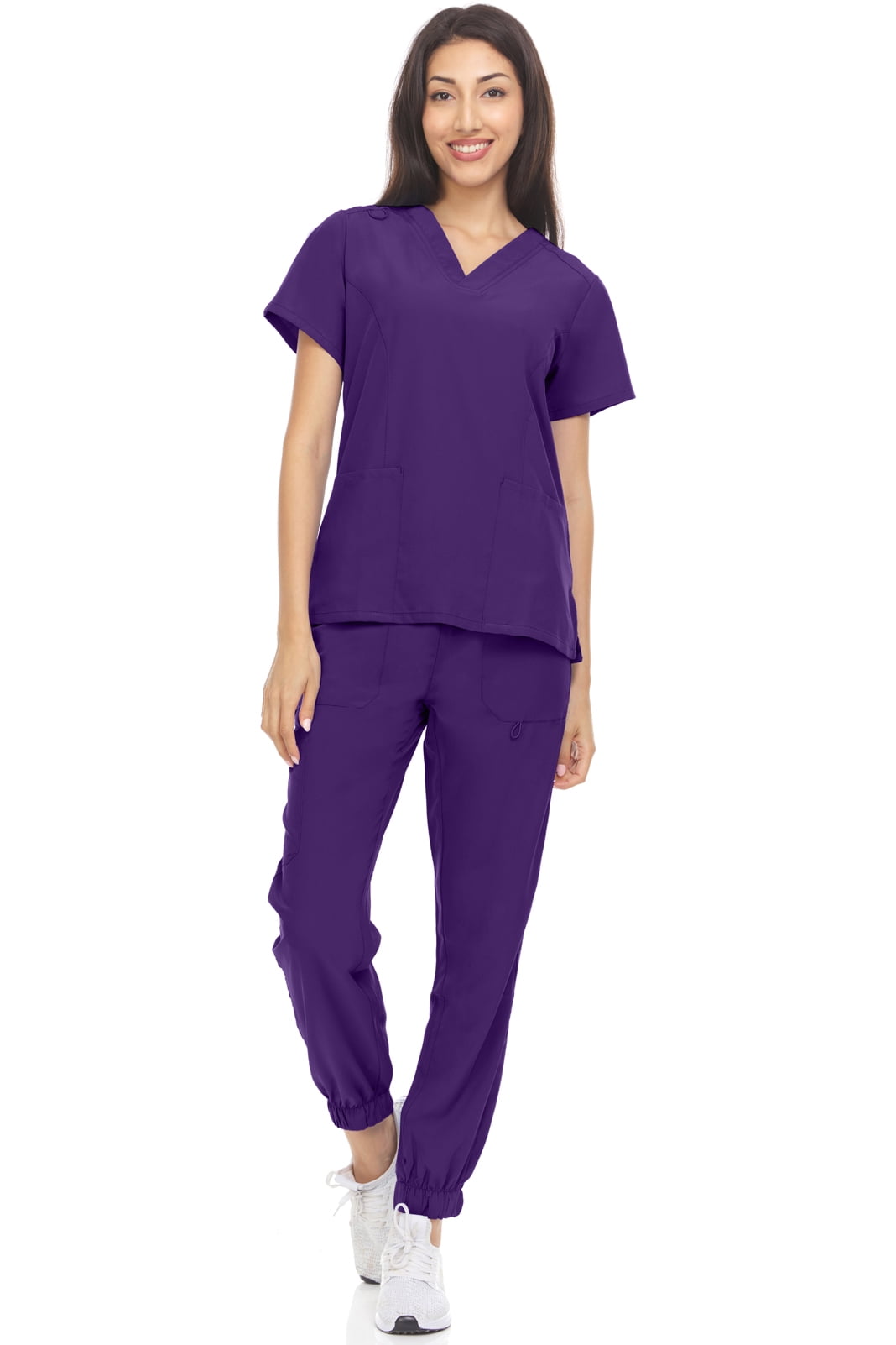 Hey Collection Womens Stretch Colorful V-Neck Jogger Scrubs Set ...