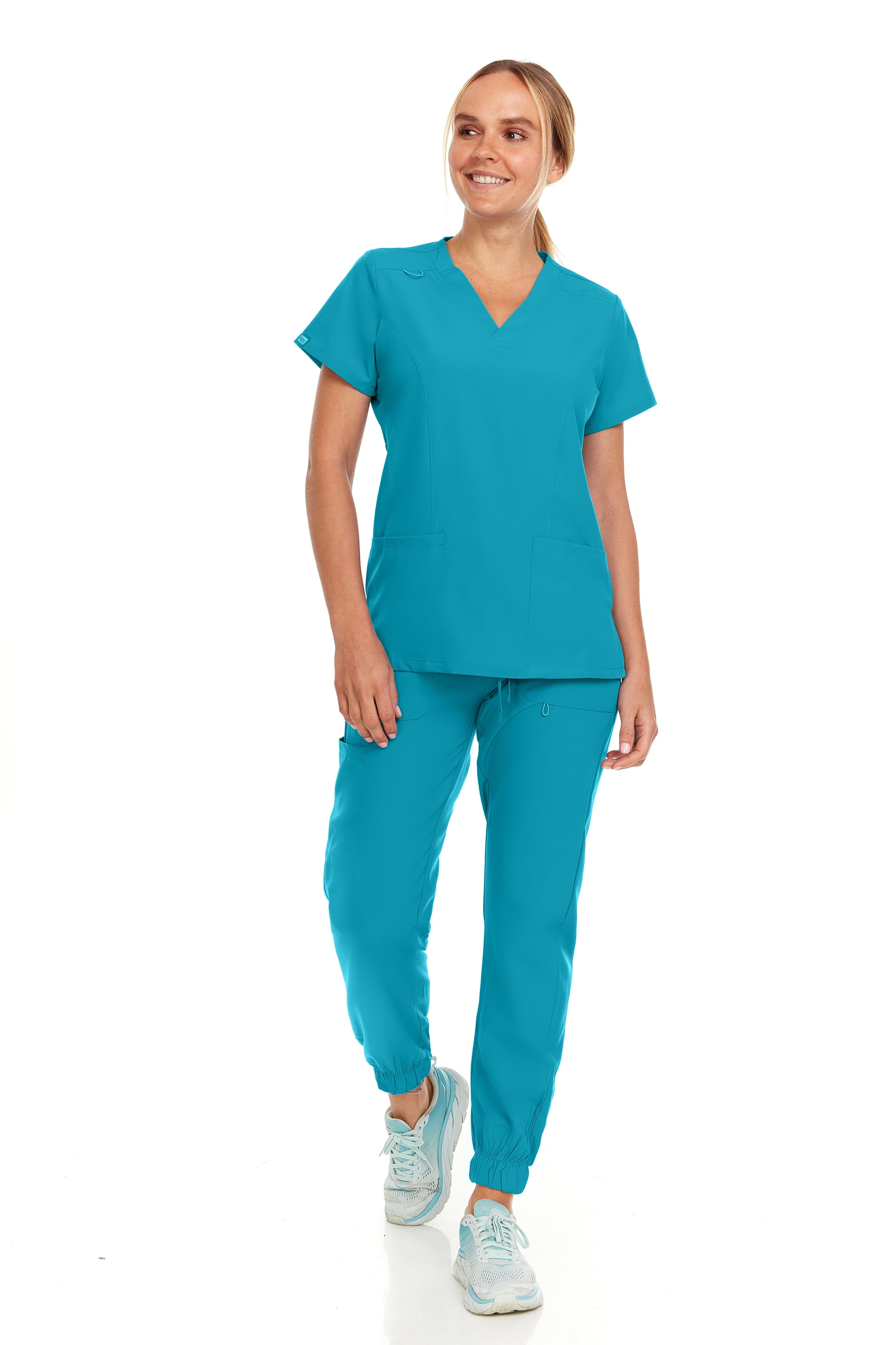 Hey Collection Womens Stretch Colorful V-Neck Jogger Scrubs Set ...
