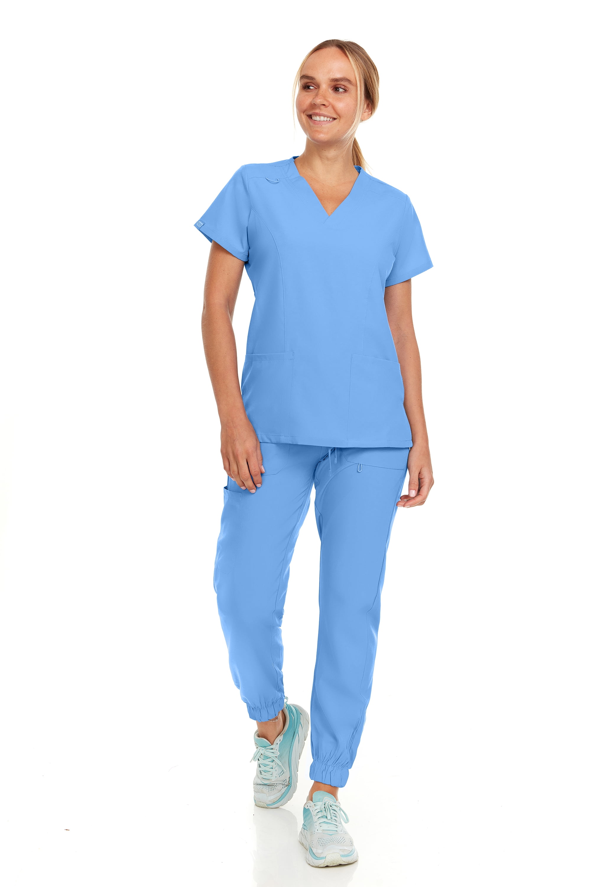 Hey Collection Womens Stretch Colorful V-Neck Jogger Scrubs Set ...