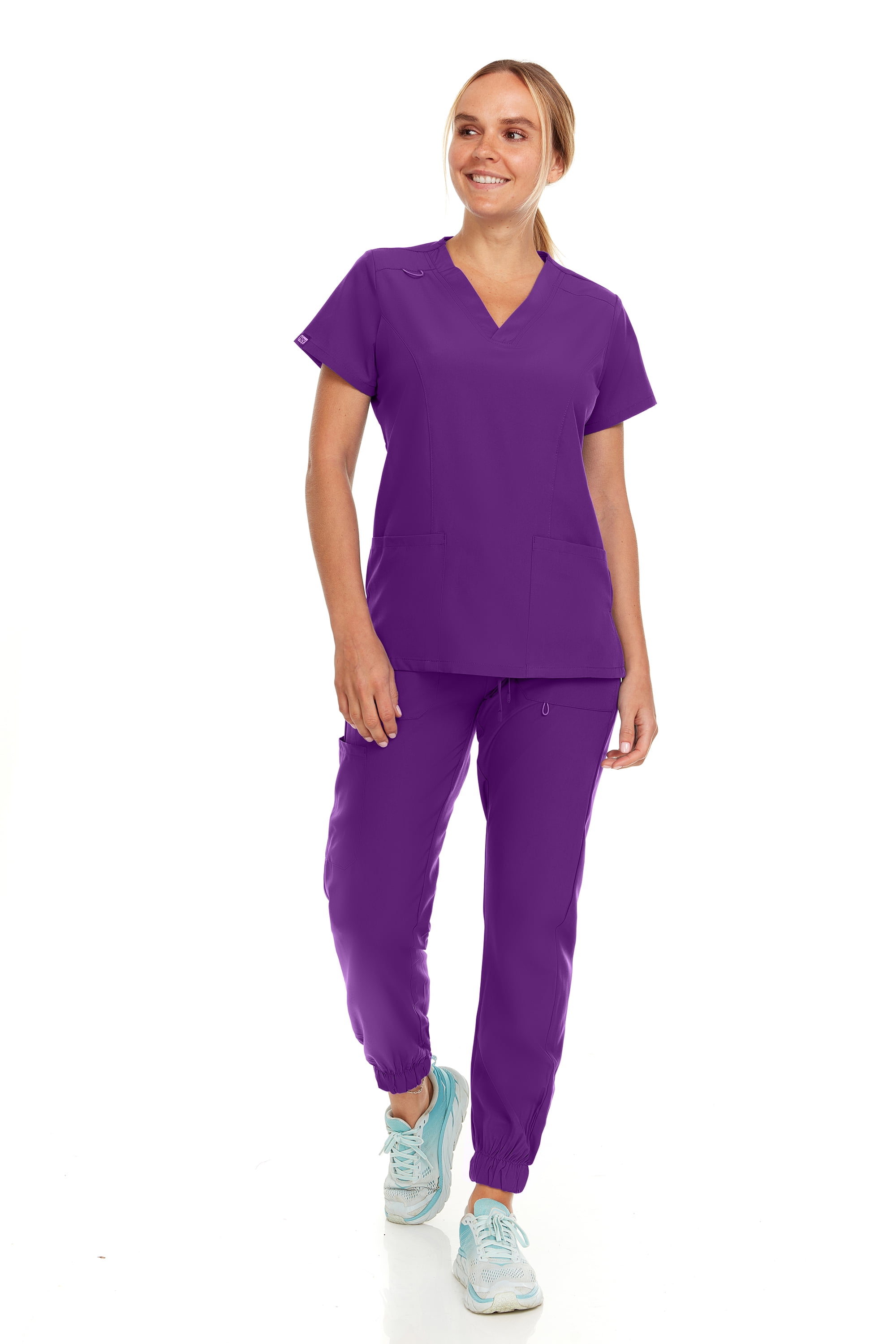 Hey Collection Womens Stretch Colorful V-Neck Jogger Scrubs Set ...