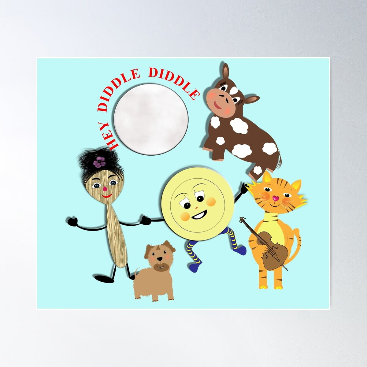 Hey Diddle Diddle Kids Nursery Rhyme Picture Poster Wall Art, Modern ...